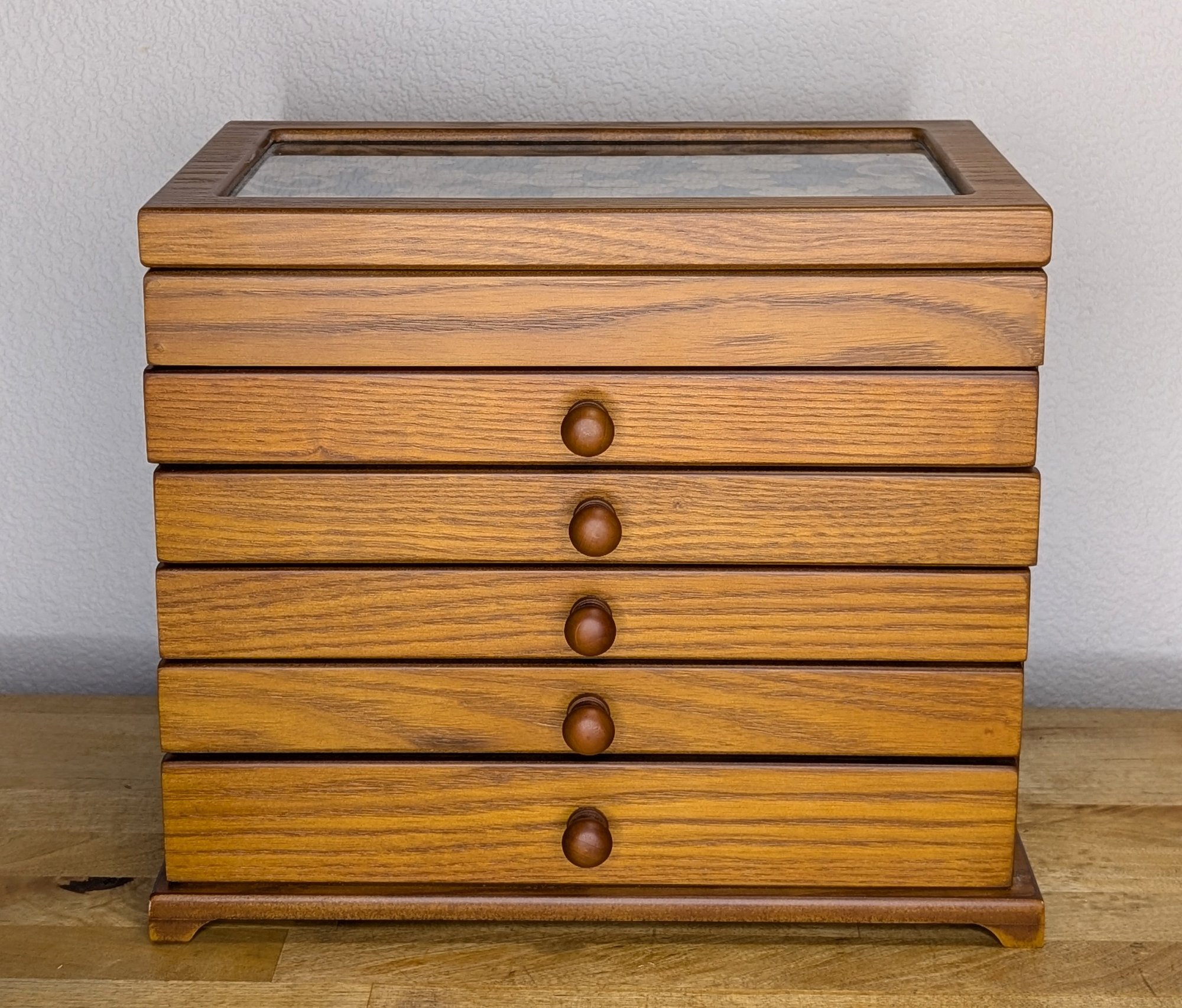 Large Wooden Jewelry Organizer With Four-Leaf Carving - 6 Layer Divided ...