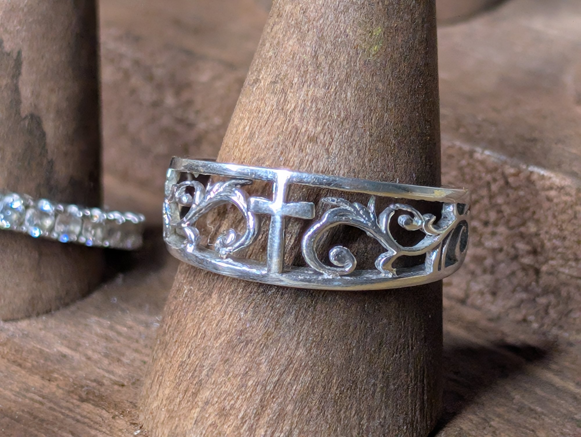 Sterling Silver Cross Ring With Openwork Filigree Scroll Vine Size 5 ...