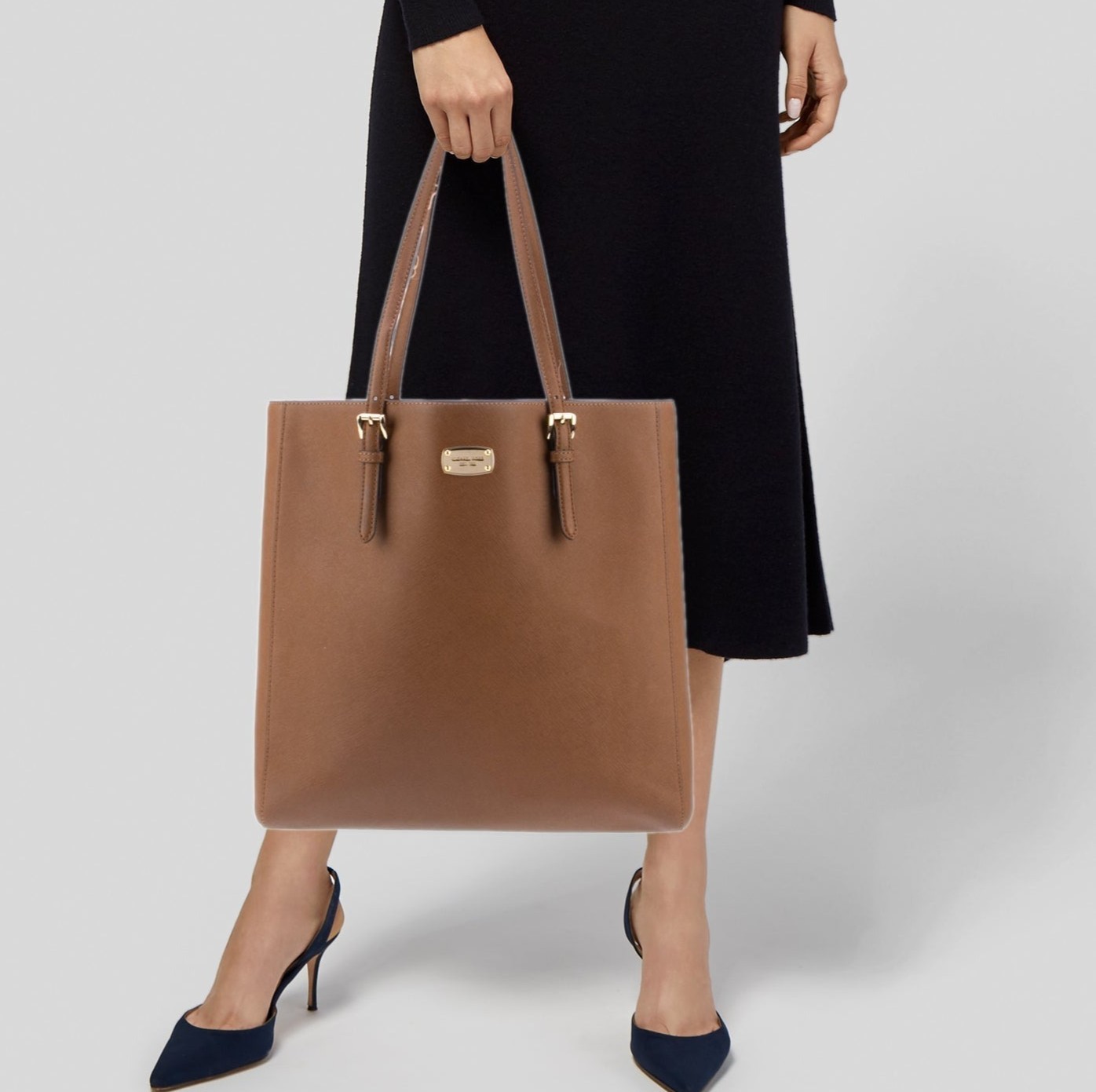 Michael Kors Saffiano Leather Shoulder Bag Brown Gold Hardware Snap ...
