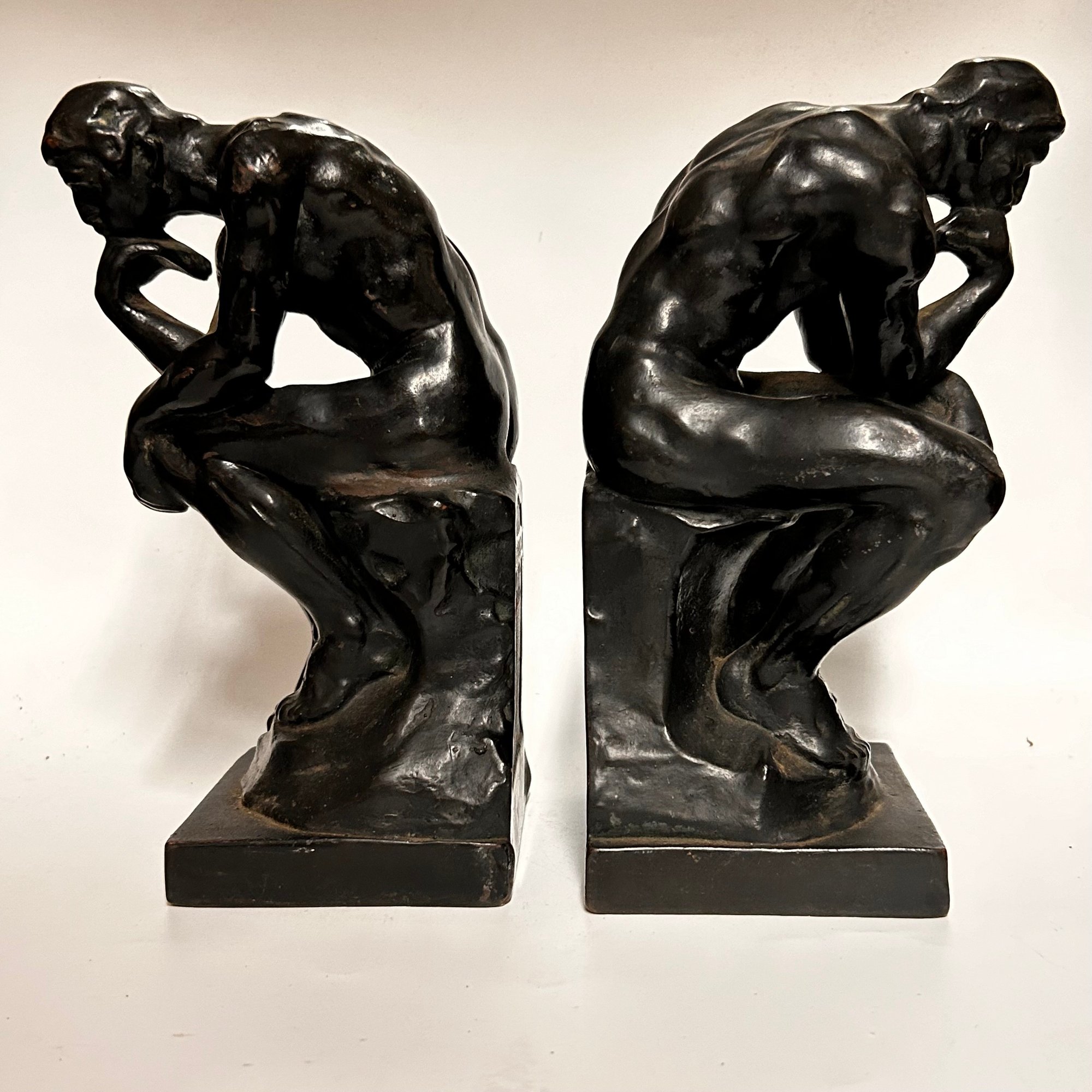 Antique THE THINKER Bookends Black Bronze LE PENSEUR PAR RODIN #2997 ...
