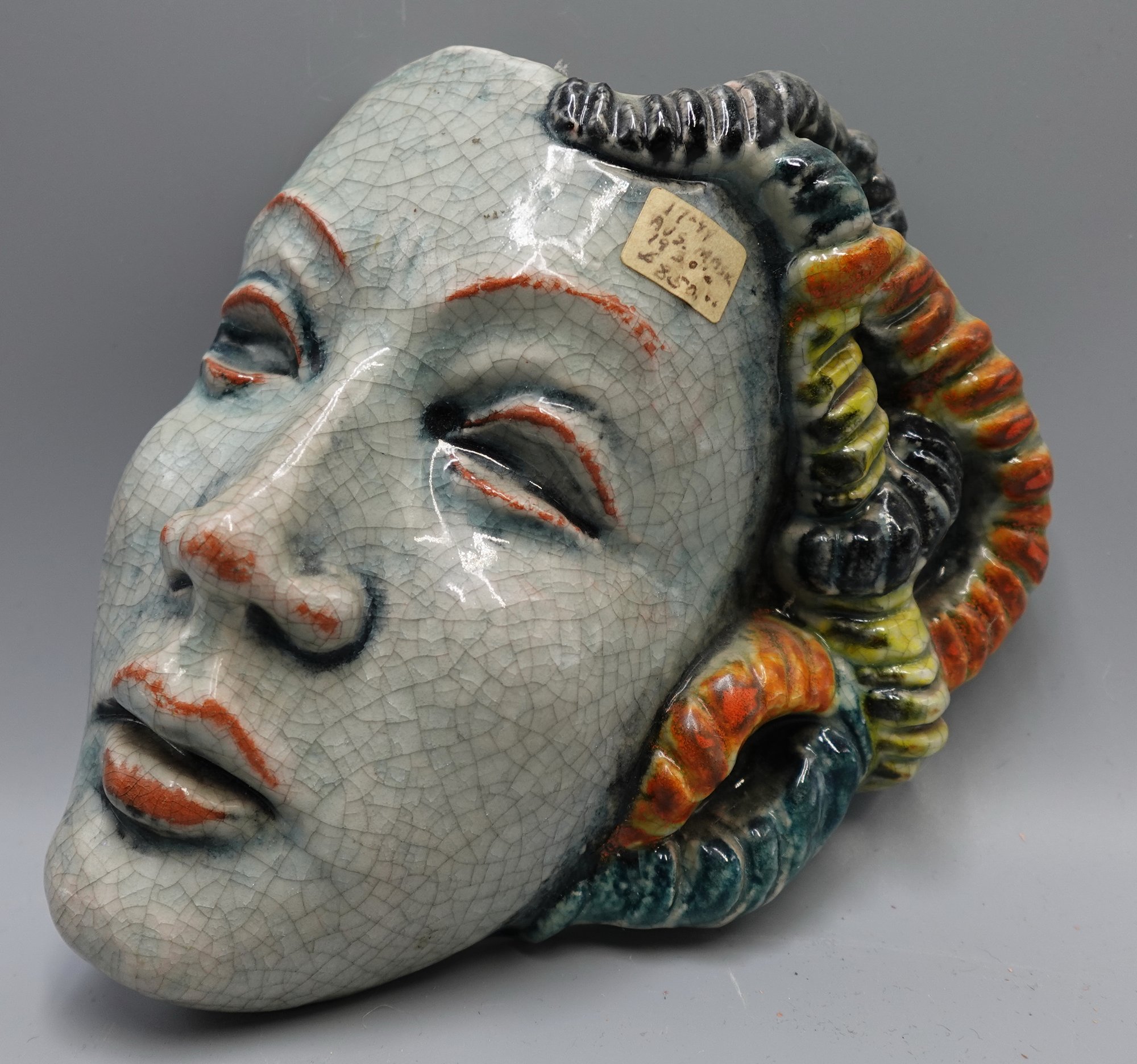 RARE EARLY 20C AUSTRIAN ART DECO EARTHENWARE WALL MASK SCULPTURE SIGNED ...
