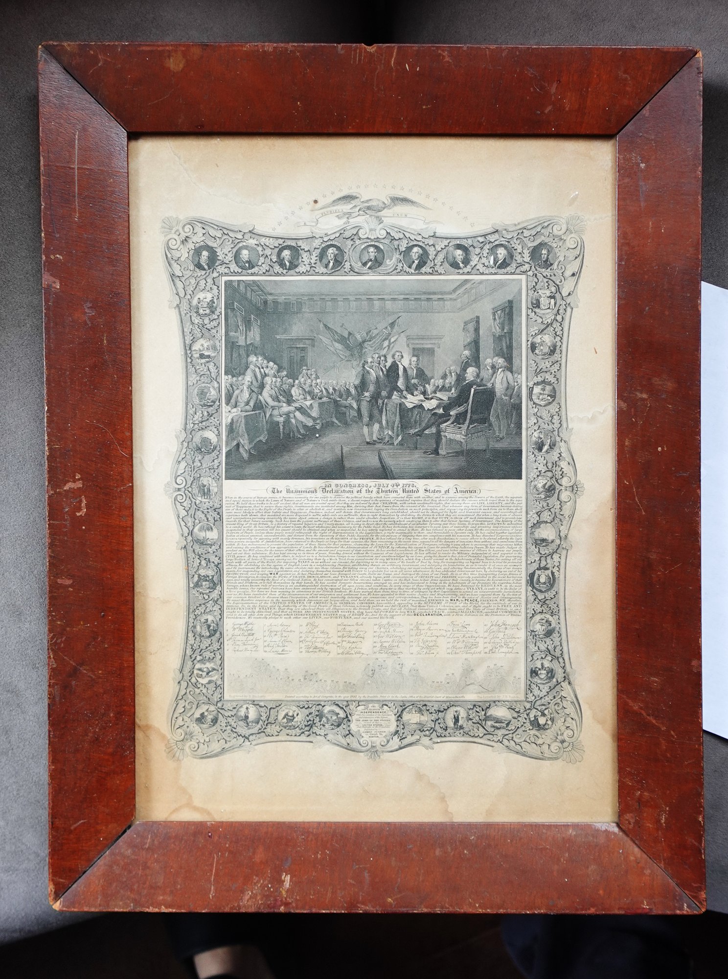ANTIQUE EARLY 1841 COPY OF DECLARATION OF INDEPENDENCE ENGRAVING #2766 ...
