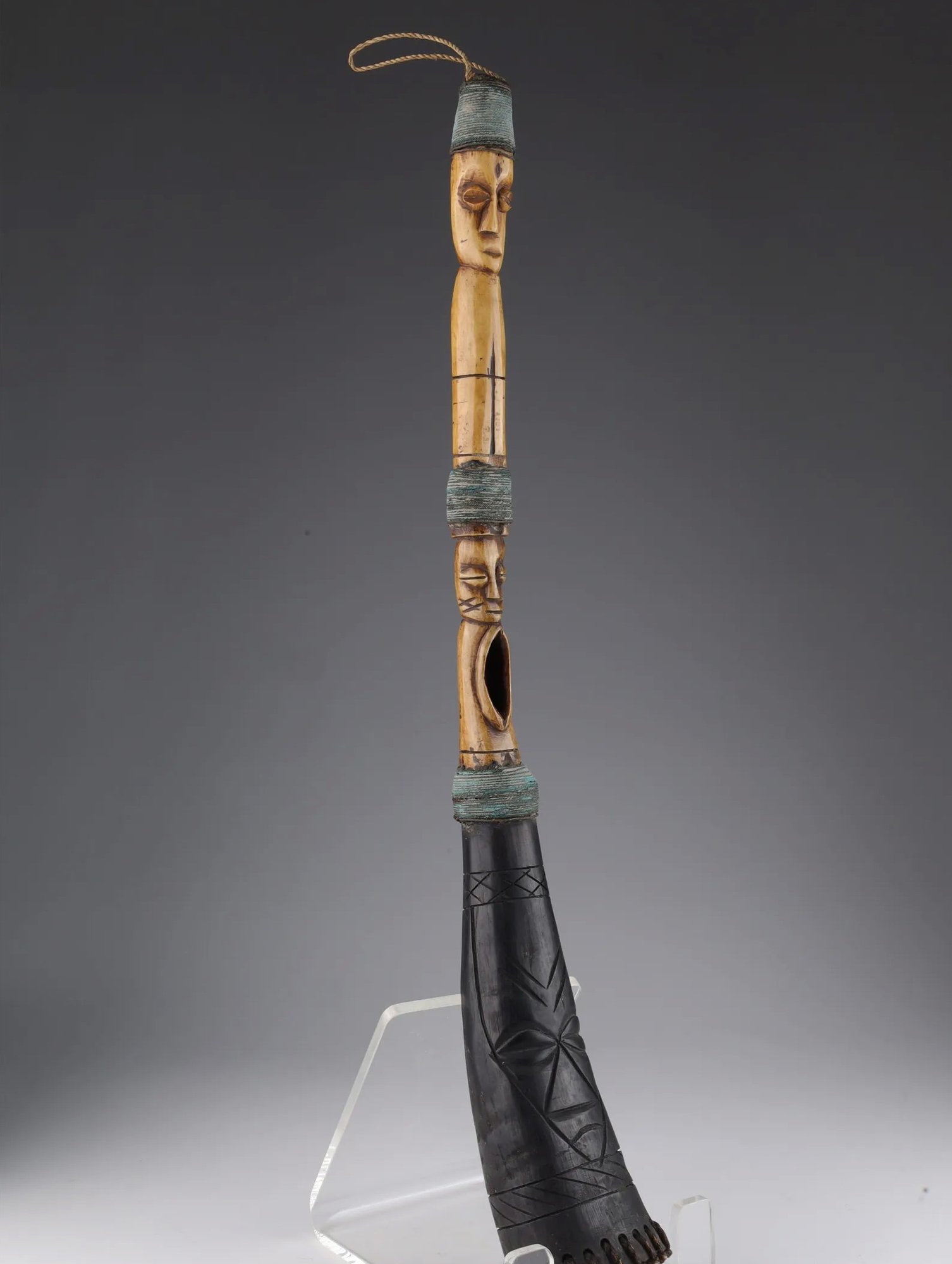 AFRICAN TRIBAL CONGO BONE TUSK TRUMPET SCULPTURE #2532 | Auctionninja.com