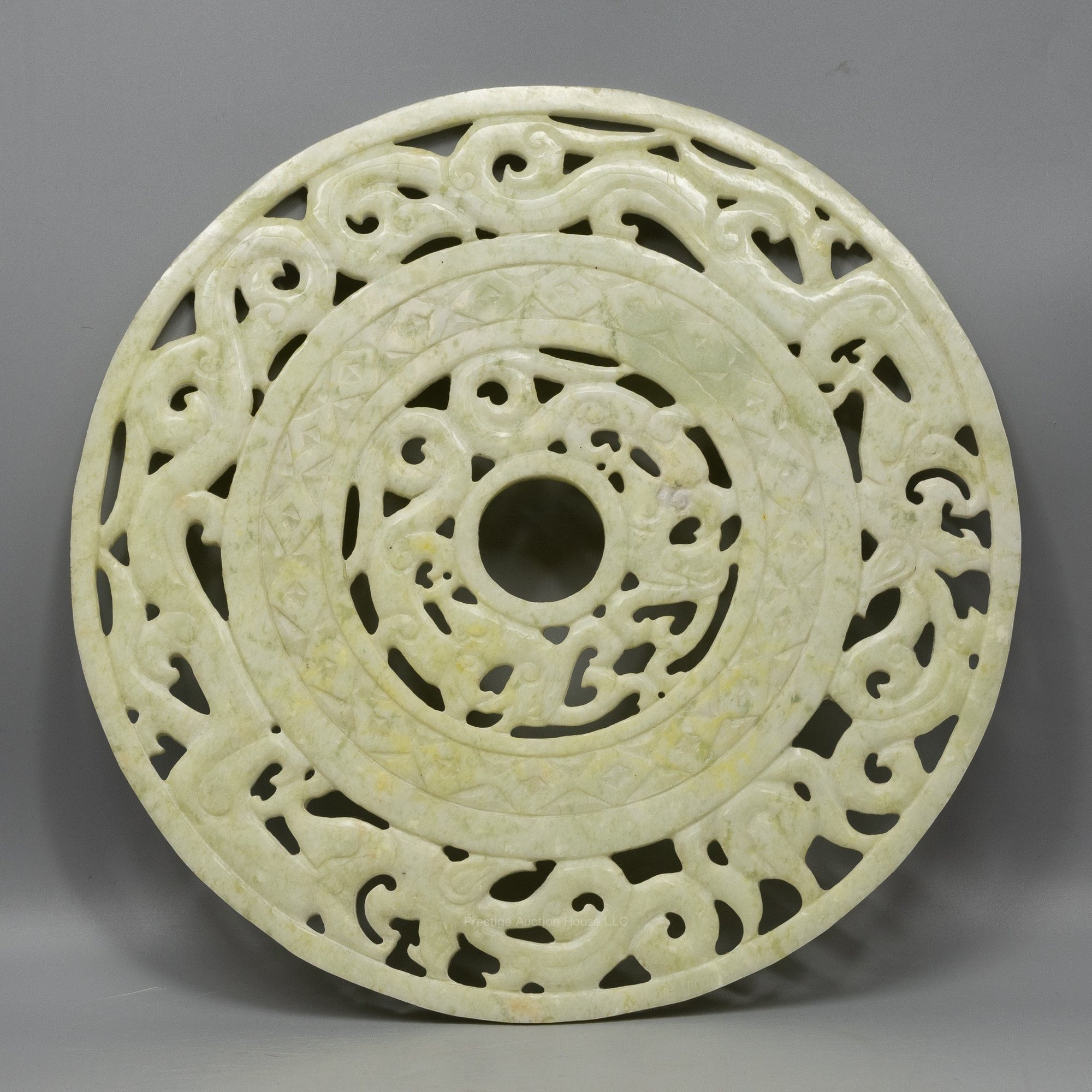 VERY LARGE CHINESE RETICULATED DRAGON JADE BI ROUNDEL DISC #4060 ...