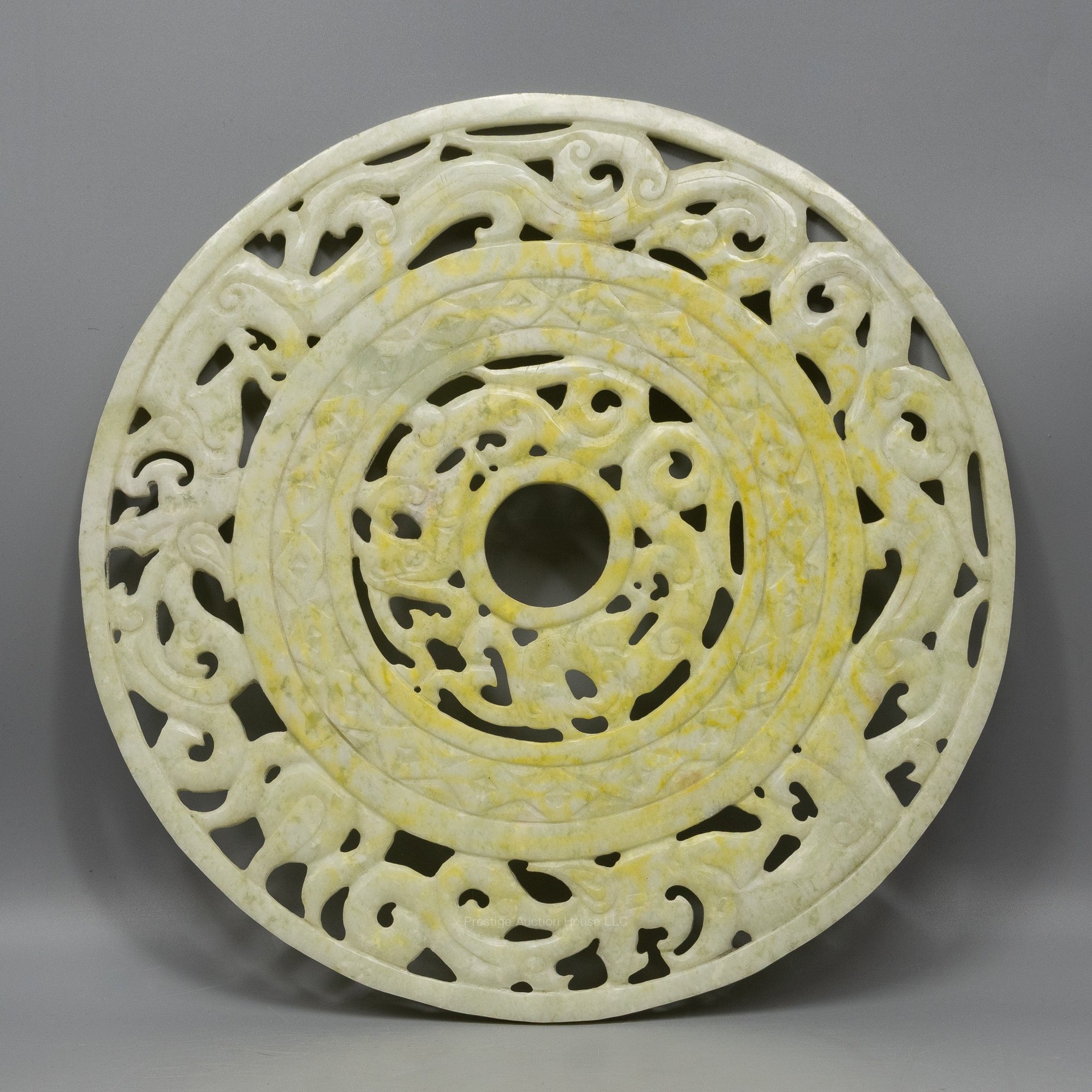 VERY LARGE CHINESE RETICULATED DRAGON JADE BI ROUNDEL DISC #4060 ...