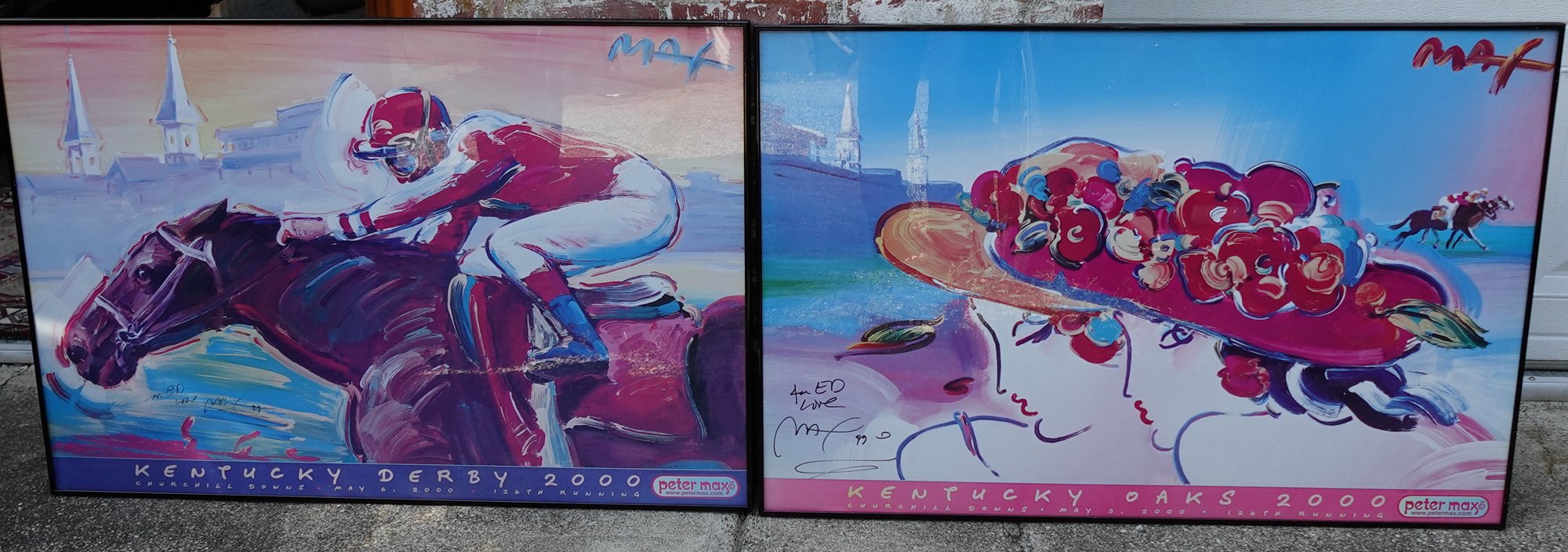 LARGE PAIR OF PETER MAX KENTUCKY DERBY 2000 LITHOGRAPH SIGNED FRAMED ...