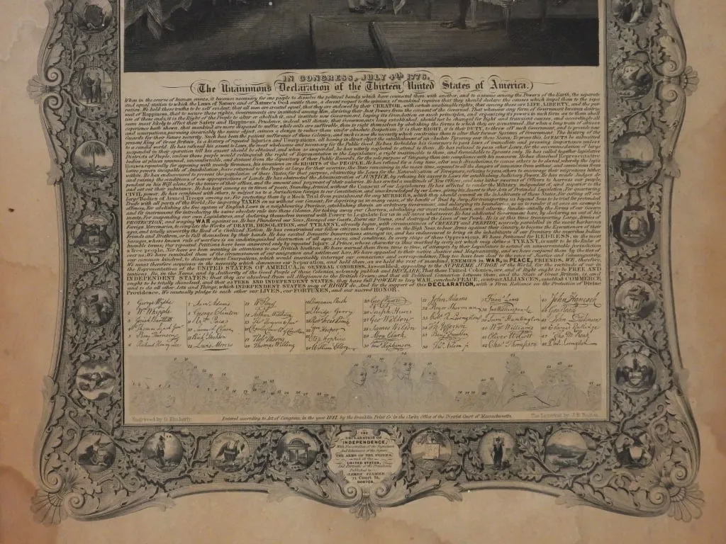 ANTIQUE 1841 EARLY DECLARATION OF INDEPENDANCE ENGRAVING #2386 ...