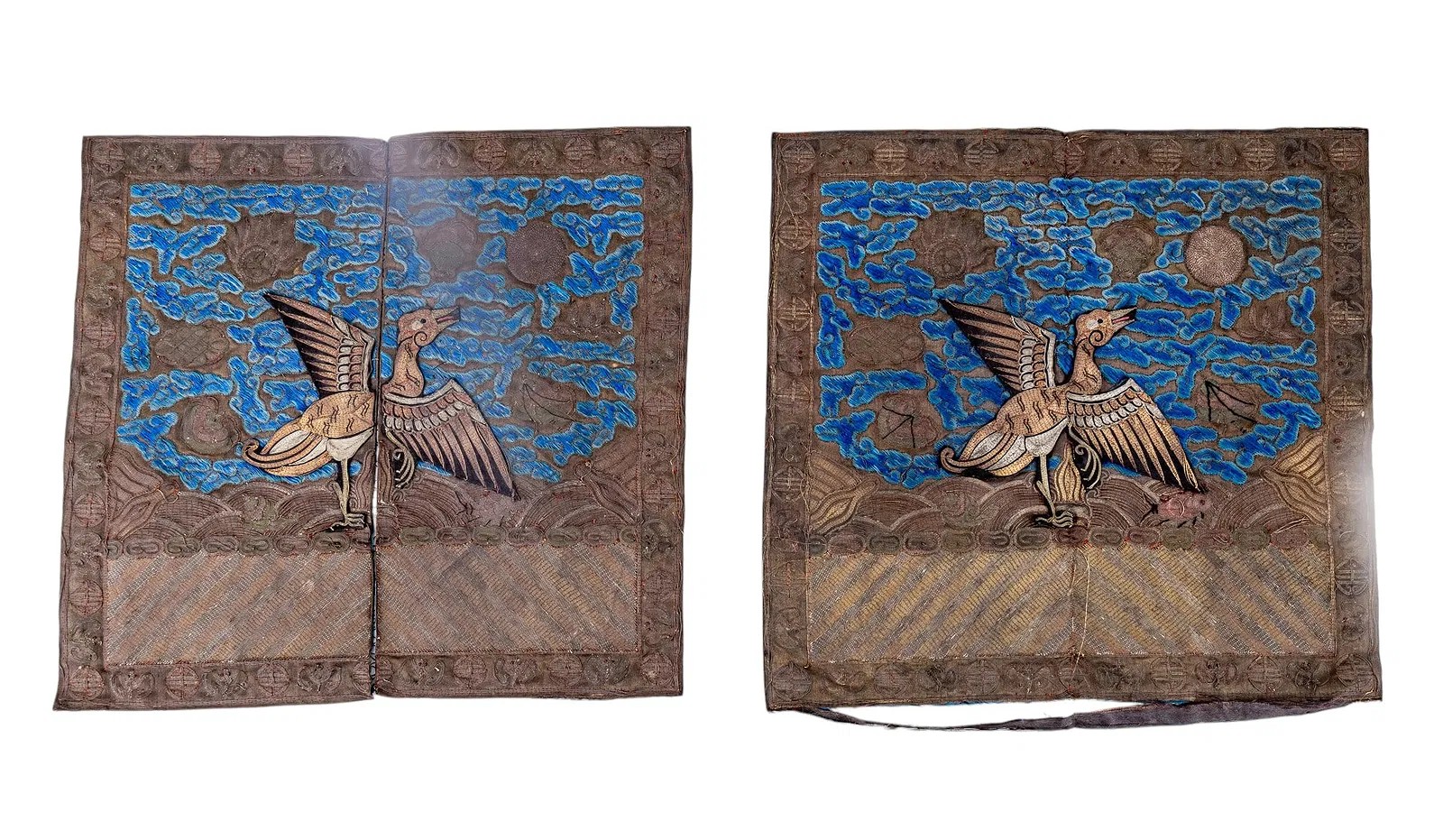 TWO EARLY ANTIQUE HIGH RANKING CHINESE EMBROIDERED RANK BADGES #3215 ...