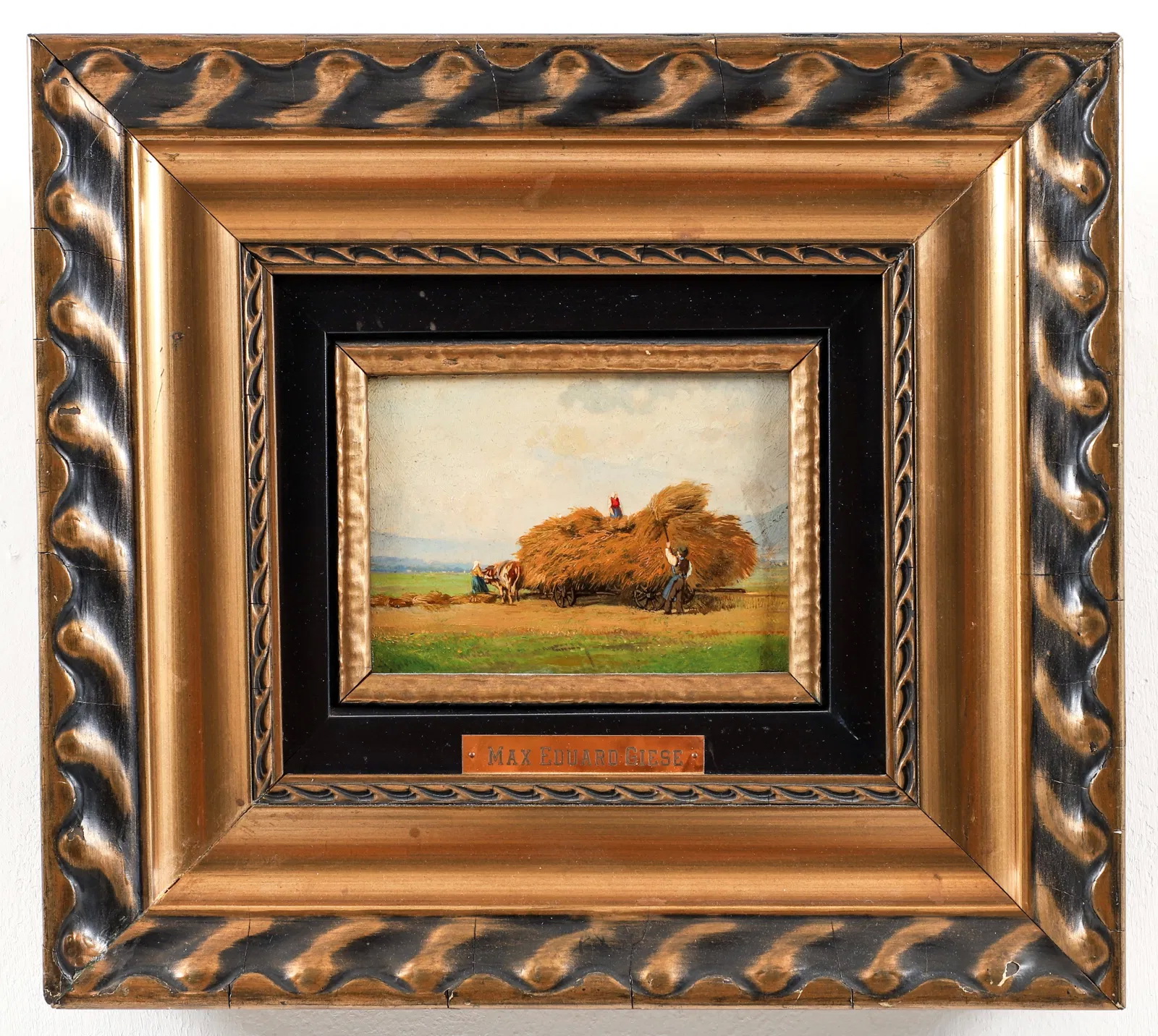 ANTIQUE GERMAN LANDSCAPE OIL ON PANEL PAINTING MAX EDUARD GIESE FRAMED ...