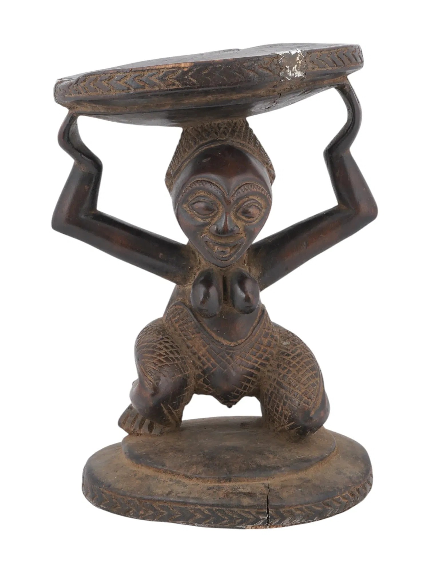 AFRICAN TRIBAL CONGO LUBA PEOPLE WOODEN CEREMONIAL STOOL #3375 ...