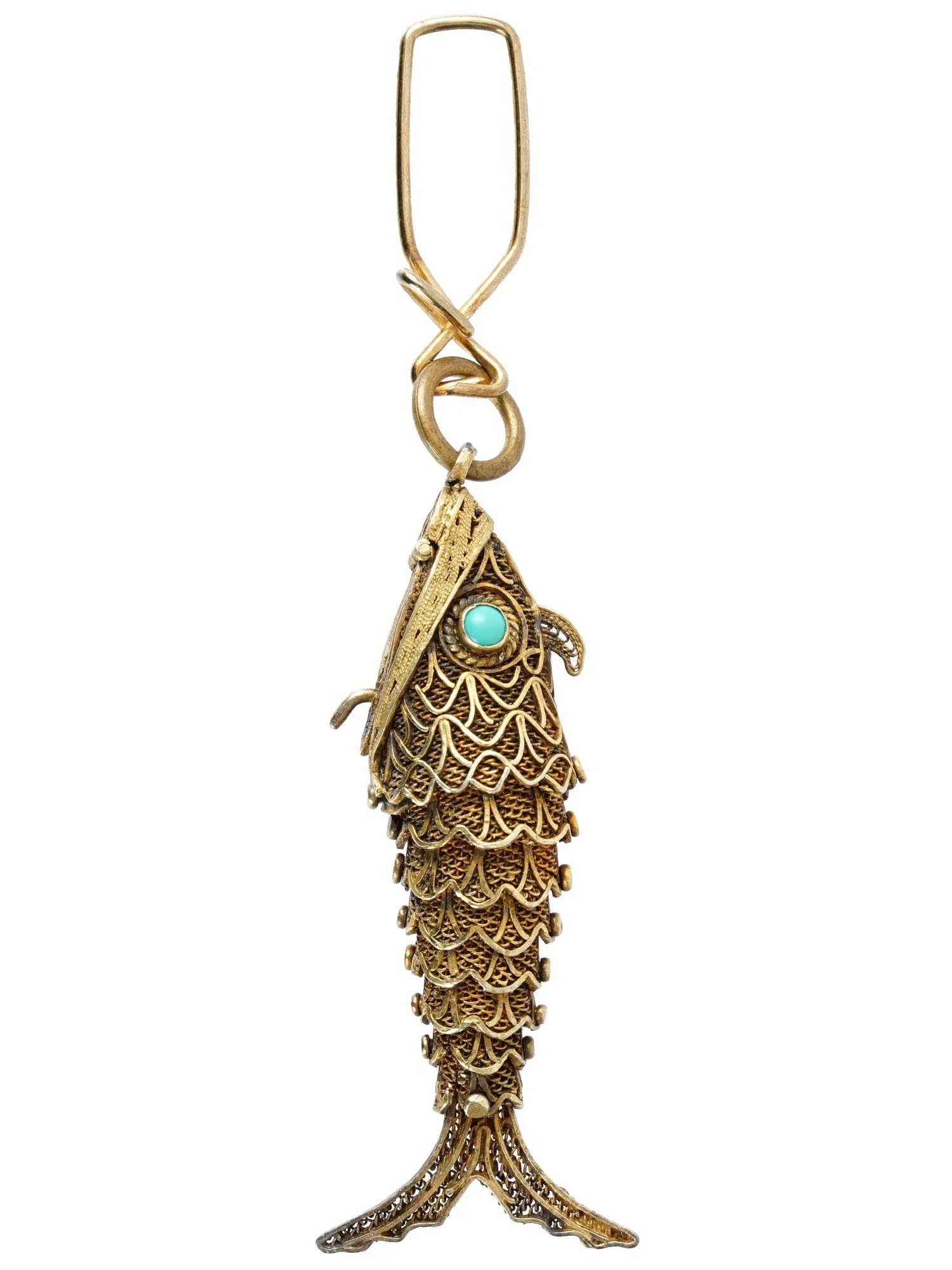 VINTAGE GILT SILVER FILIGREE CHINESE FISH PENDANT W OPEN MOUTH #2768 ...