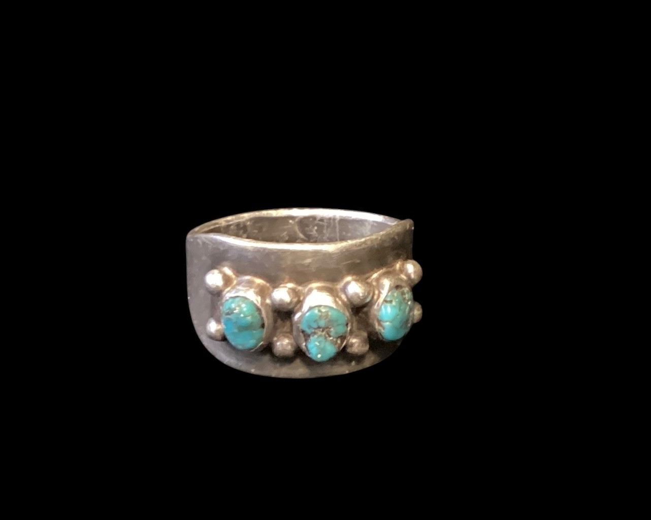 Three Stone Turquoise And Sterling Mens Ring Signed BB #2553 ...