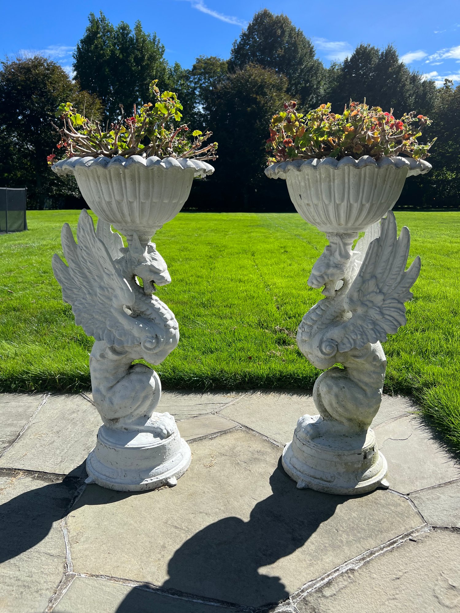 White Iron Griffin Planters #8296 | Auctionninja.com