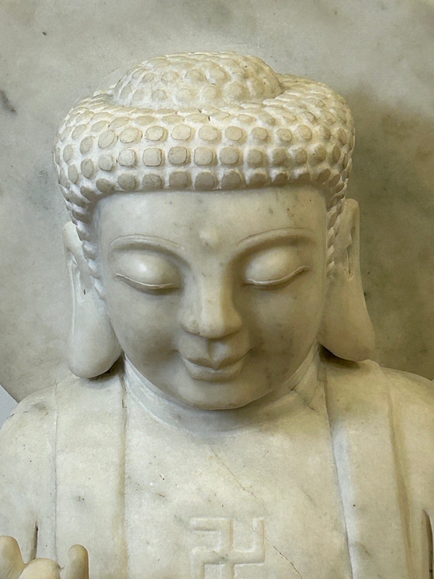 Large White Jade Burmese Buddha With Lotus And Manji #8208 ...