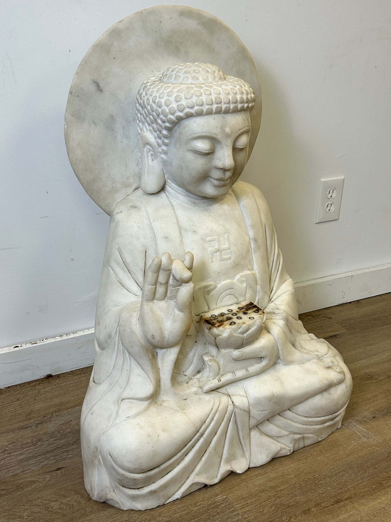 Large White Jade Burmese Buddha With Lotus And Manji #8208 ...