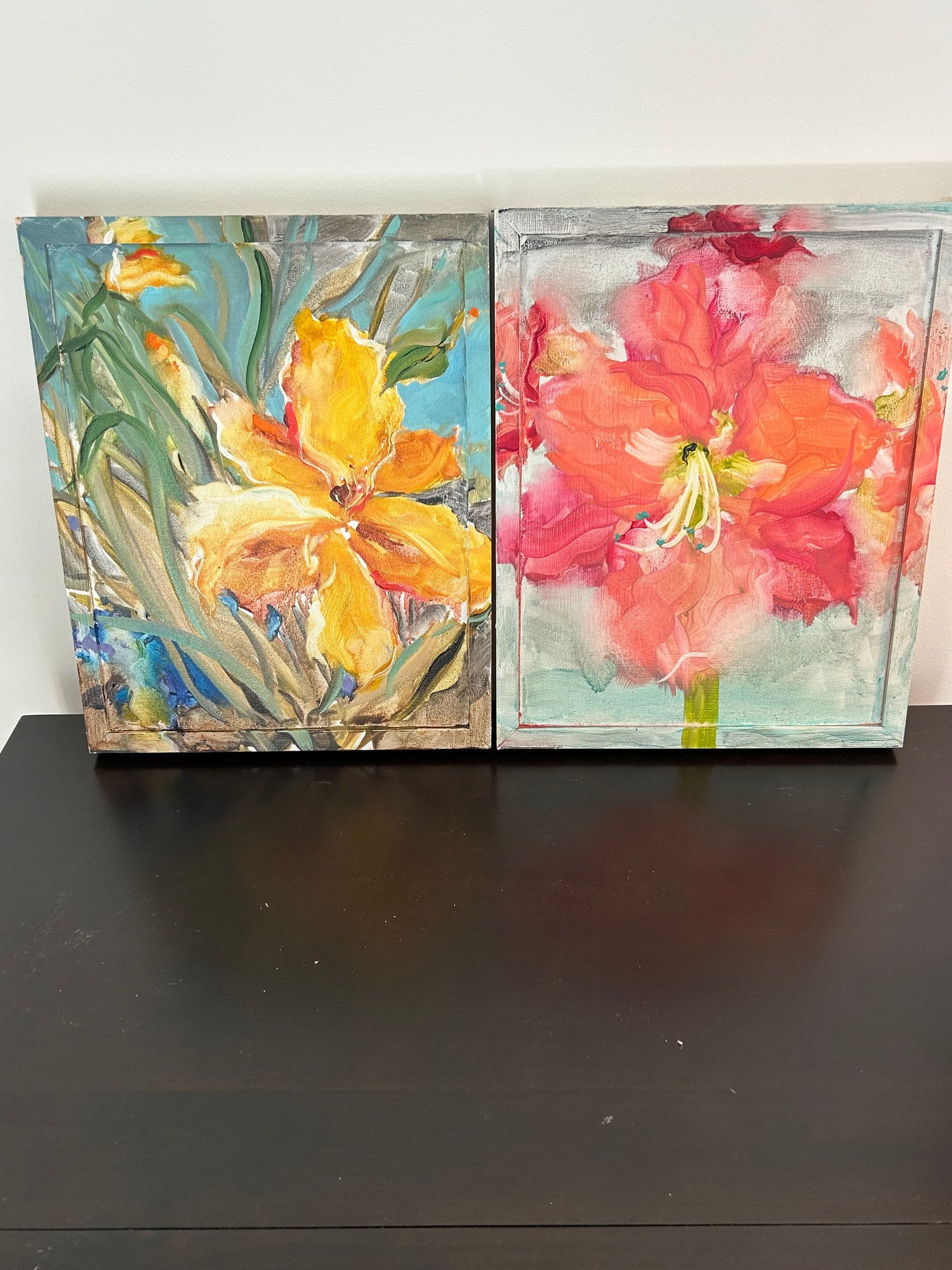 Two Flower Paintings With Painted Frames #8838 | Auctionninja.com