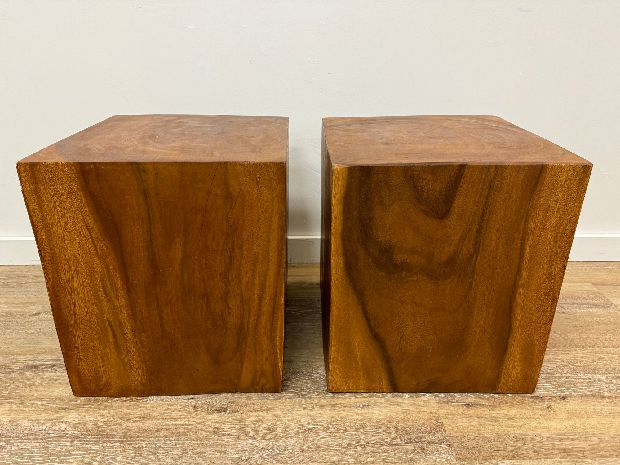 #1 Of 2 Set Of Two Wood Block Side Tables #4367 | Auctionninja.com