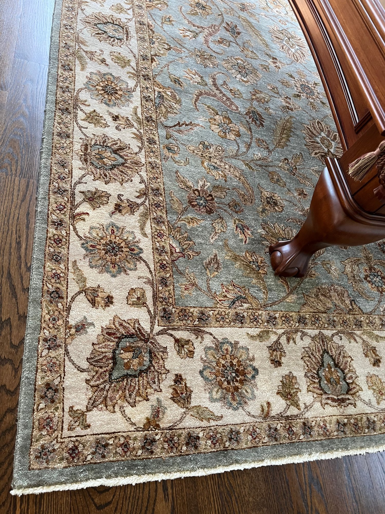 Blue And Cream Floral 9x12 Wool Area Rug #7395 | Auctionninja.com