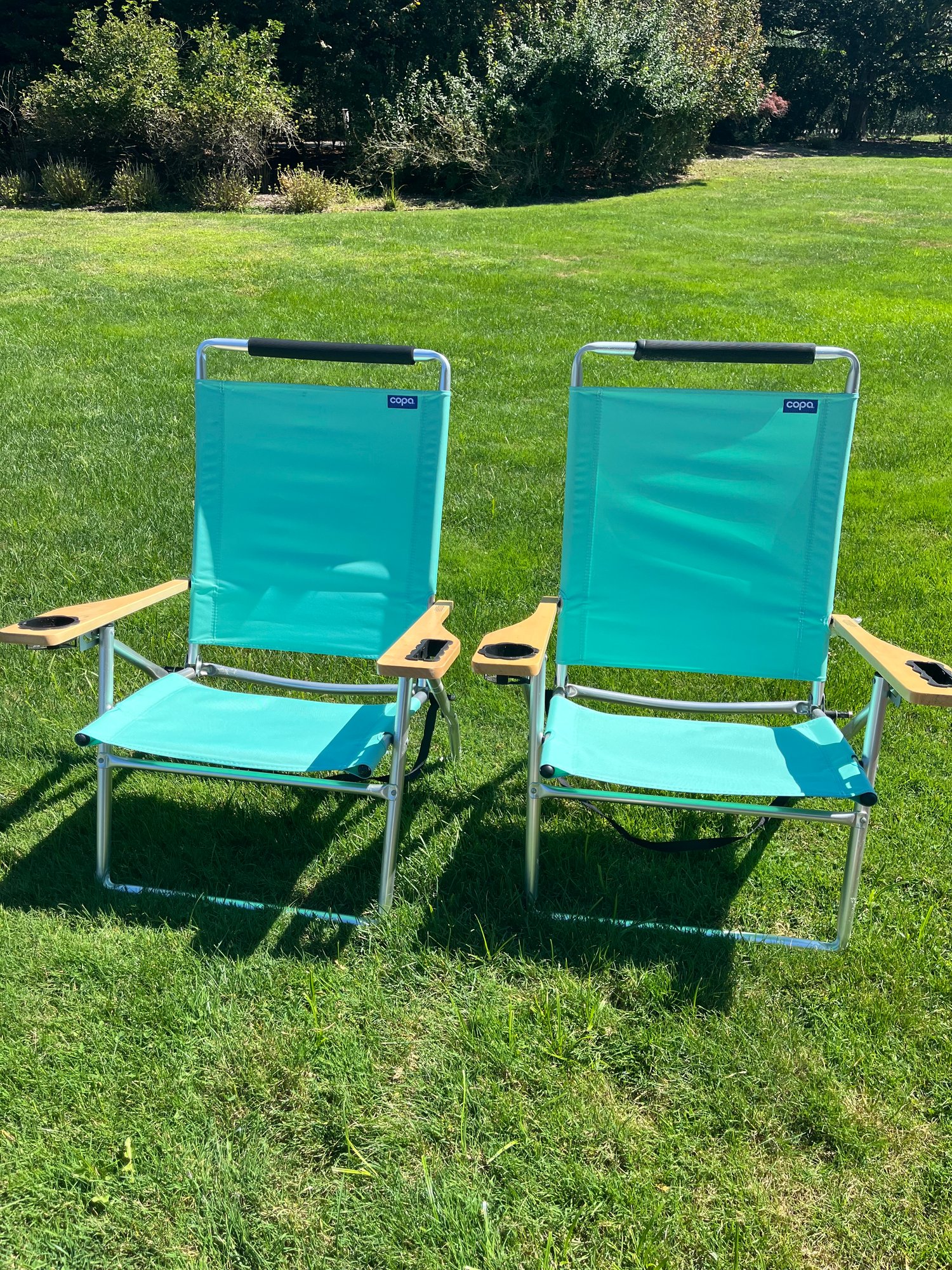 2 Copa Turquoise Folding Beach Chairs With Straps #7827 | Auctionninja.com