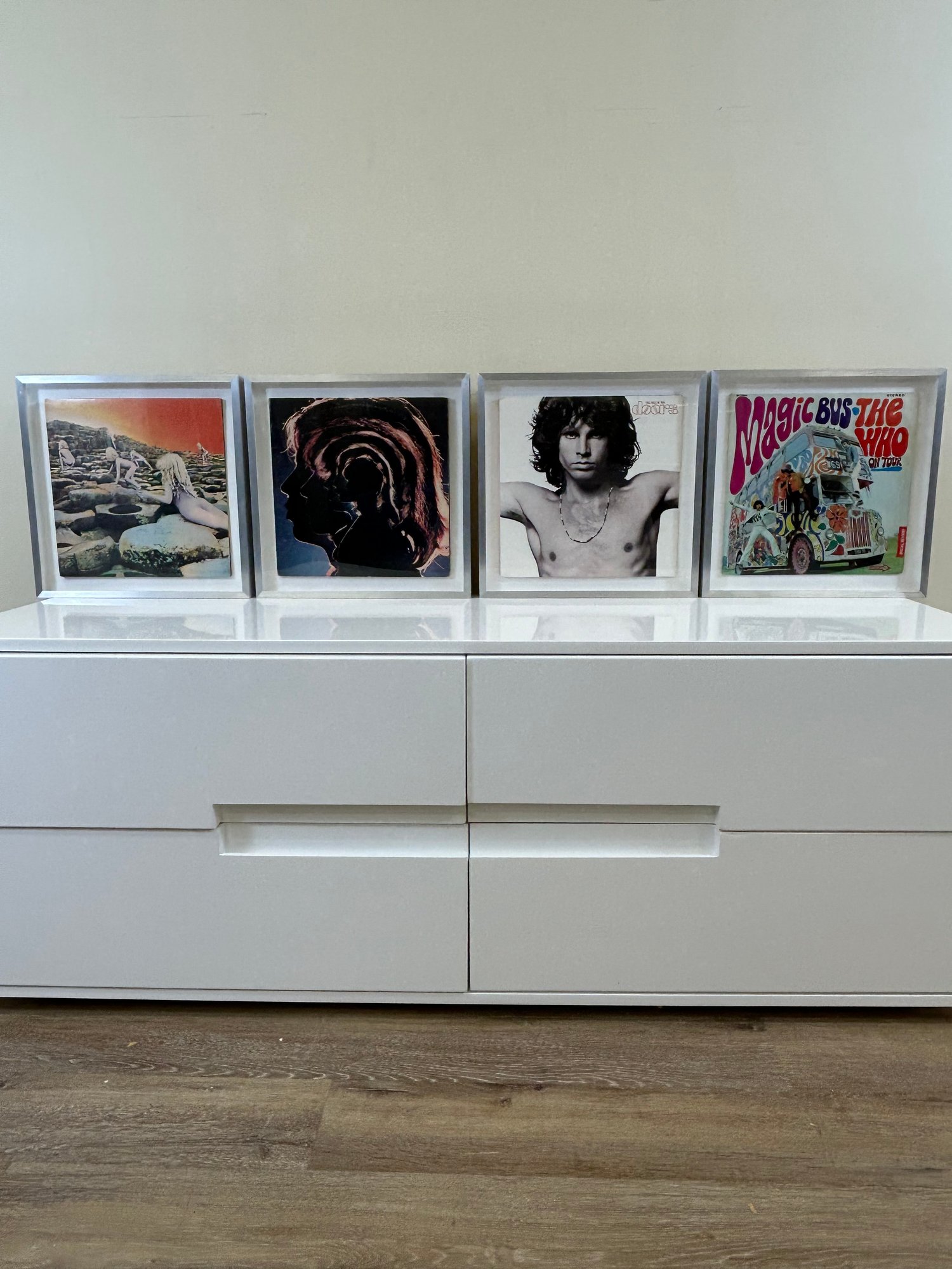 Four Framed Classic Rock Vinyl Record Albums #9495 | Auctionninja.com