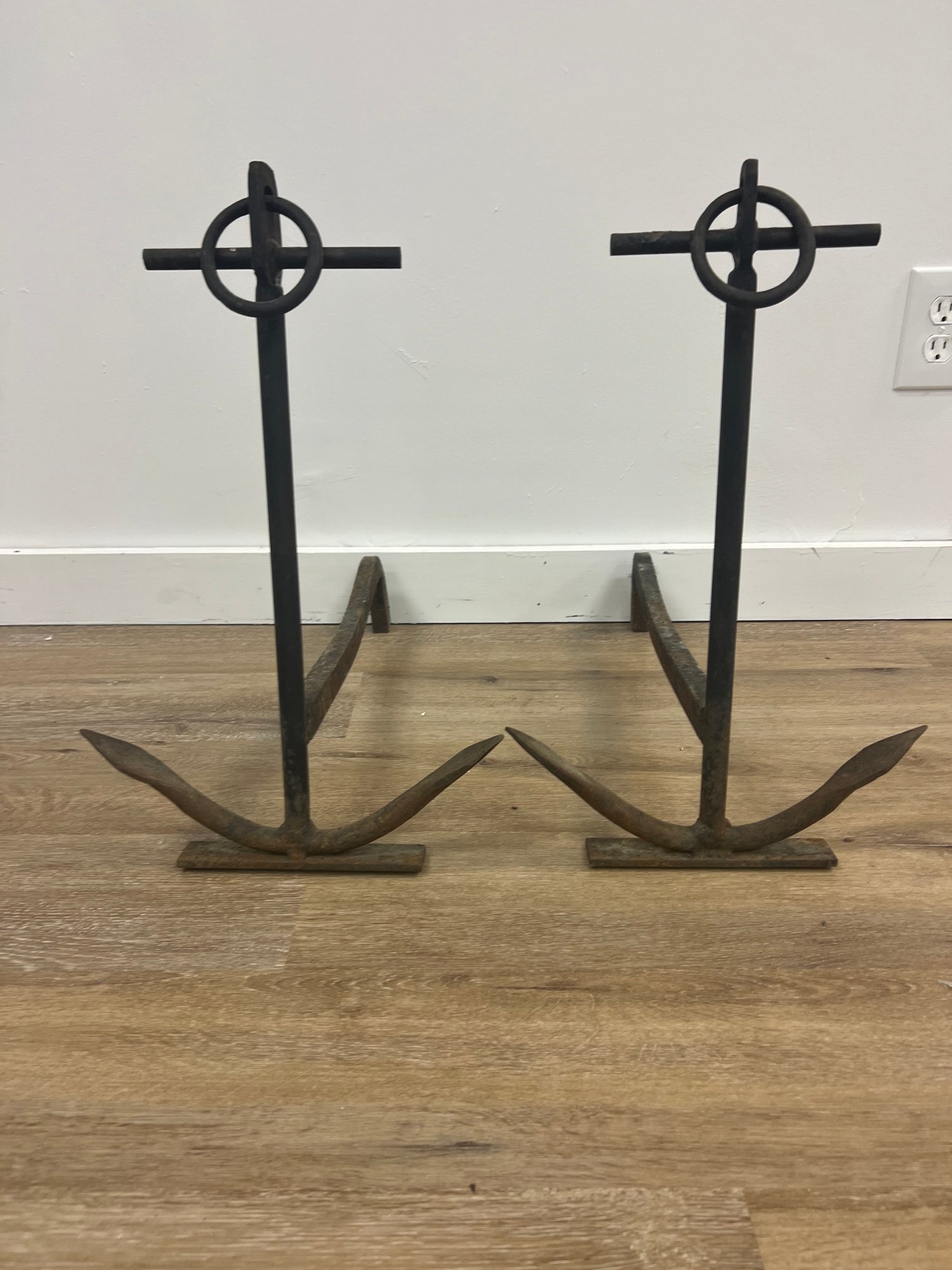Pair Of Cast Iron Nautical Anchor Andirons #4720 | Auctionninja.com