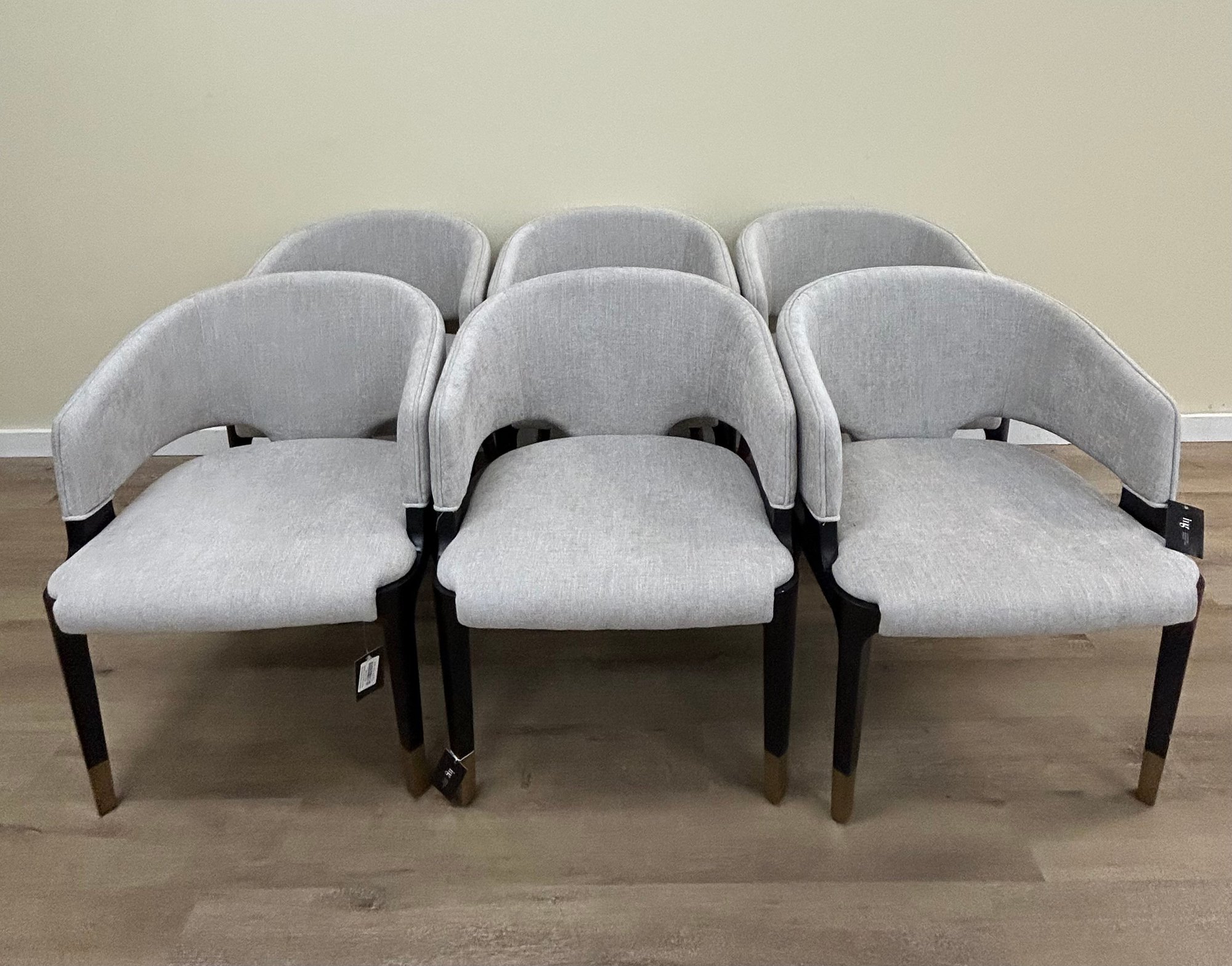 6 IMG Home Grey Chenille Dining Chairs With Brass Accents #21588 ...