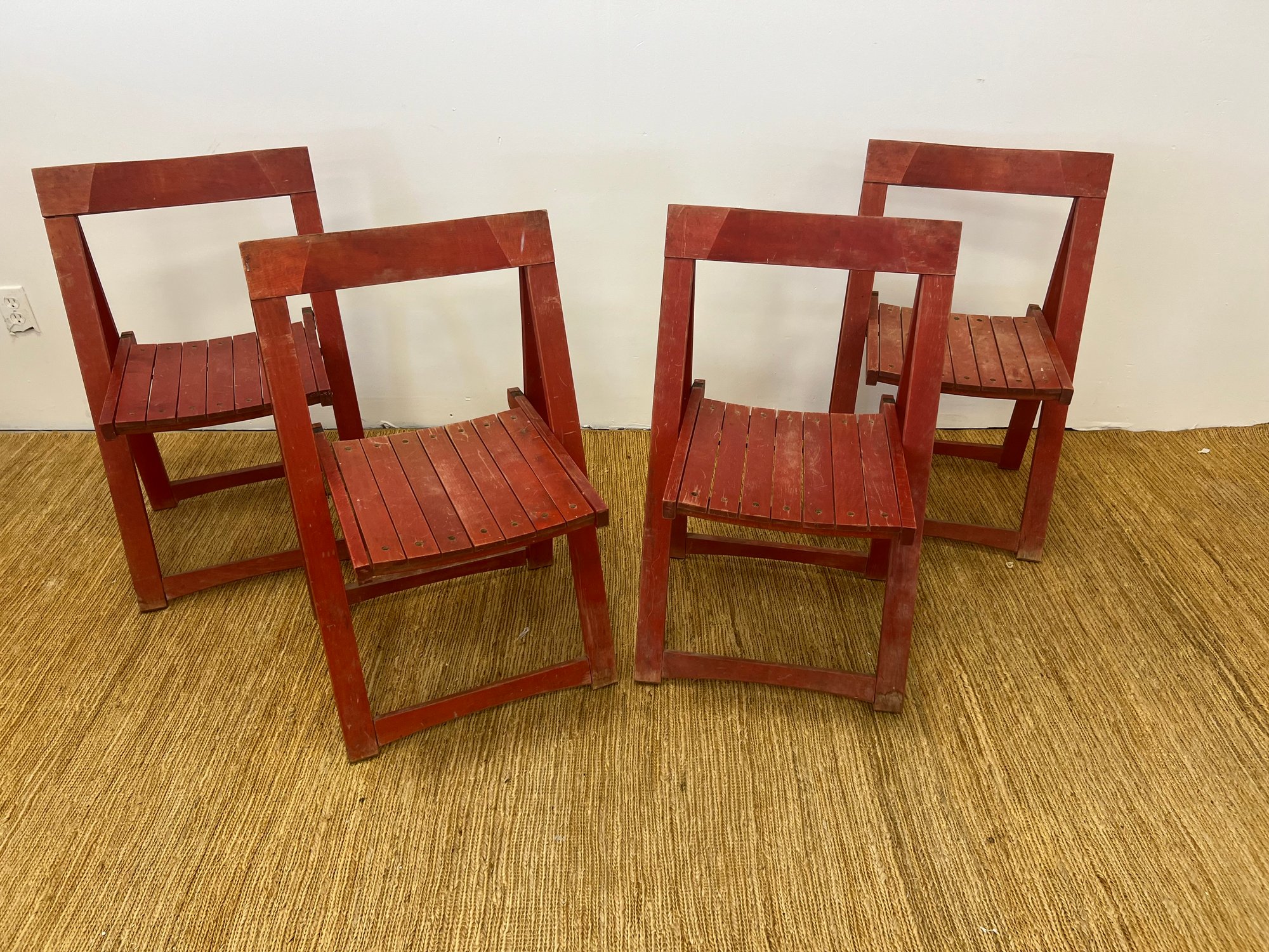 Set Of 4 Aldo Jacober For Alberto Bazzani 1960s Red Wood Folding Chairs ...