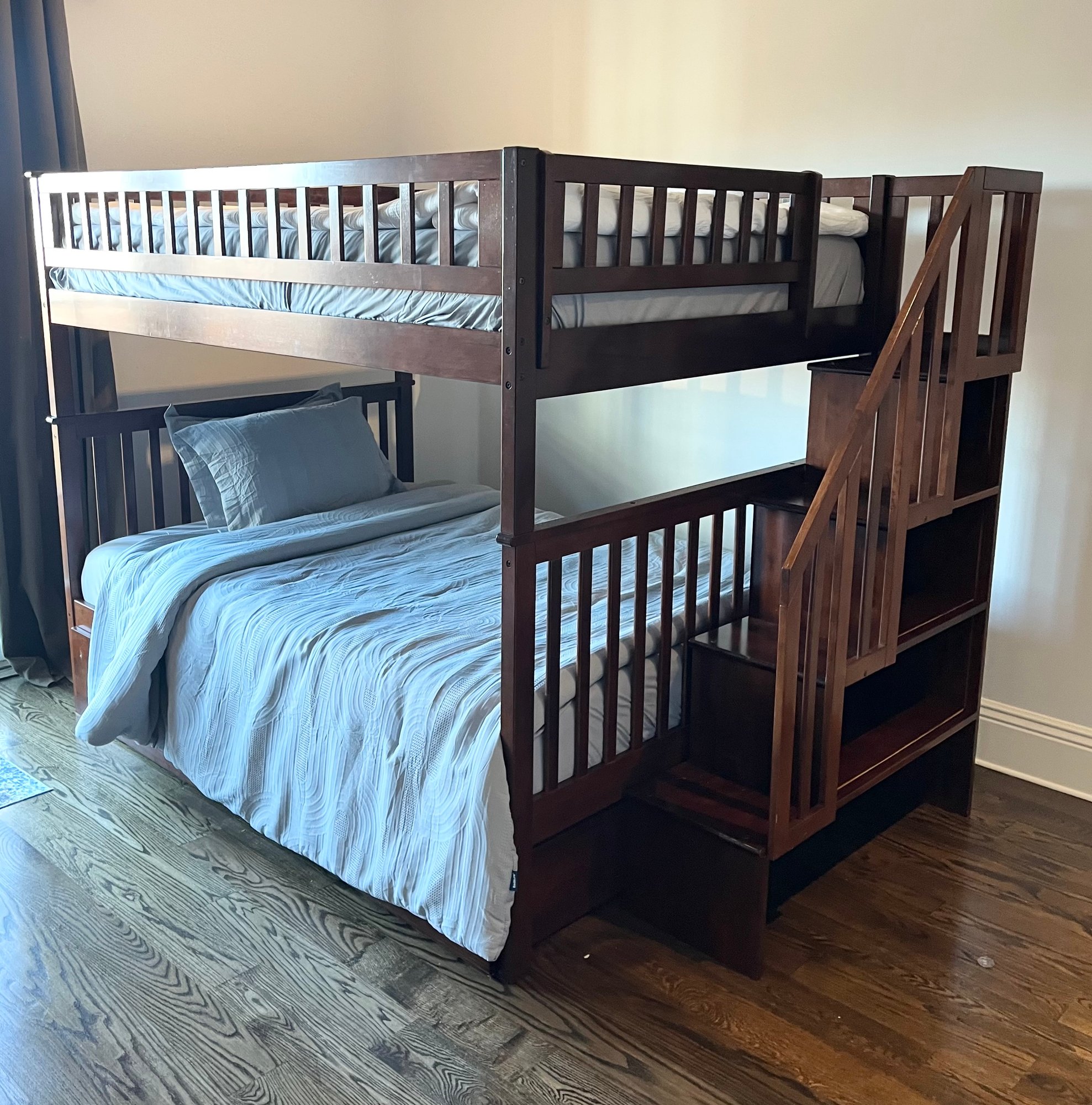 Mahogany Full Size Memory Foam Bunk Beds With Steps & Storage Drawers ...