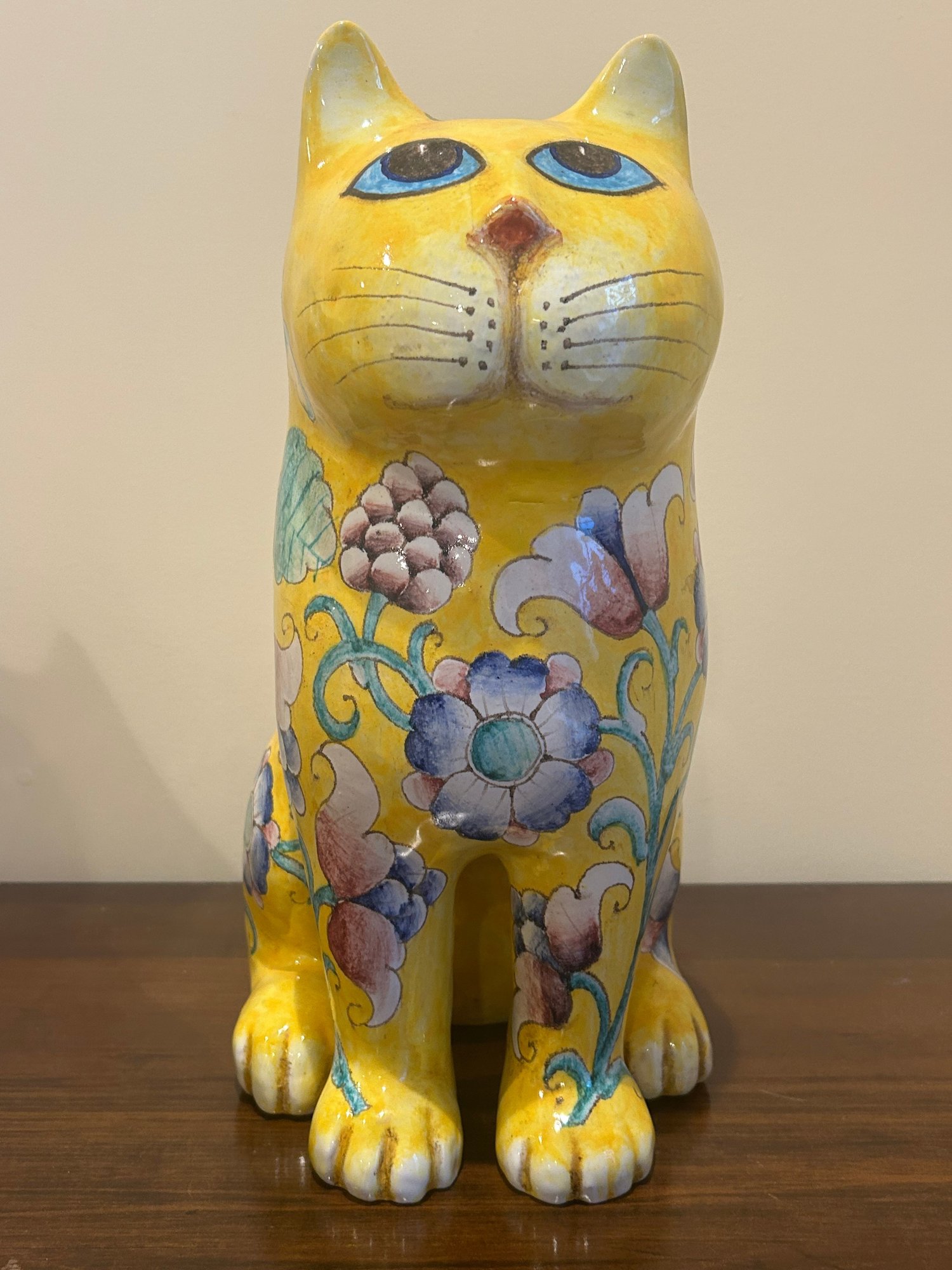 Pair Of Signed Romano Innocenti Italian Maiolica Glazed Terra Cotta Cat ...