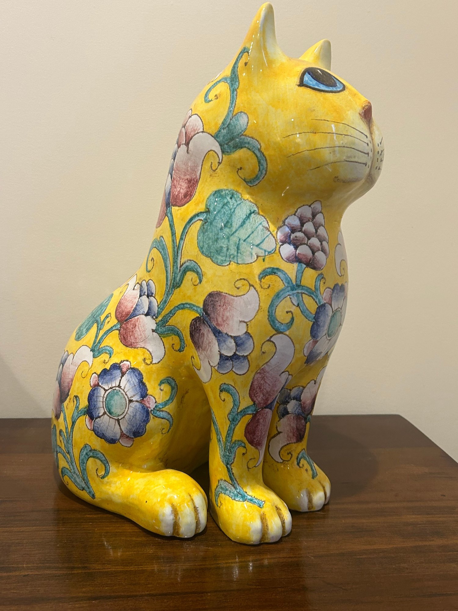 Pair Of Signed Romano Innocenti Italian Maiolica Glazed Terra Cotta Cat ...
