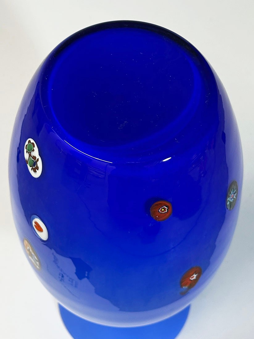 Vintage Mid-Century Modern Murano Italian Art Glass Cobolt Millefiori ...