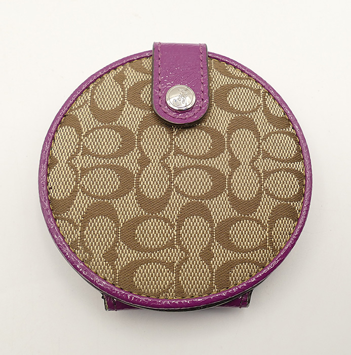 Coach Compact Mirror - Signature Logo Pattern With Purple Trim #18620 ...