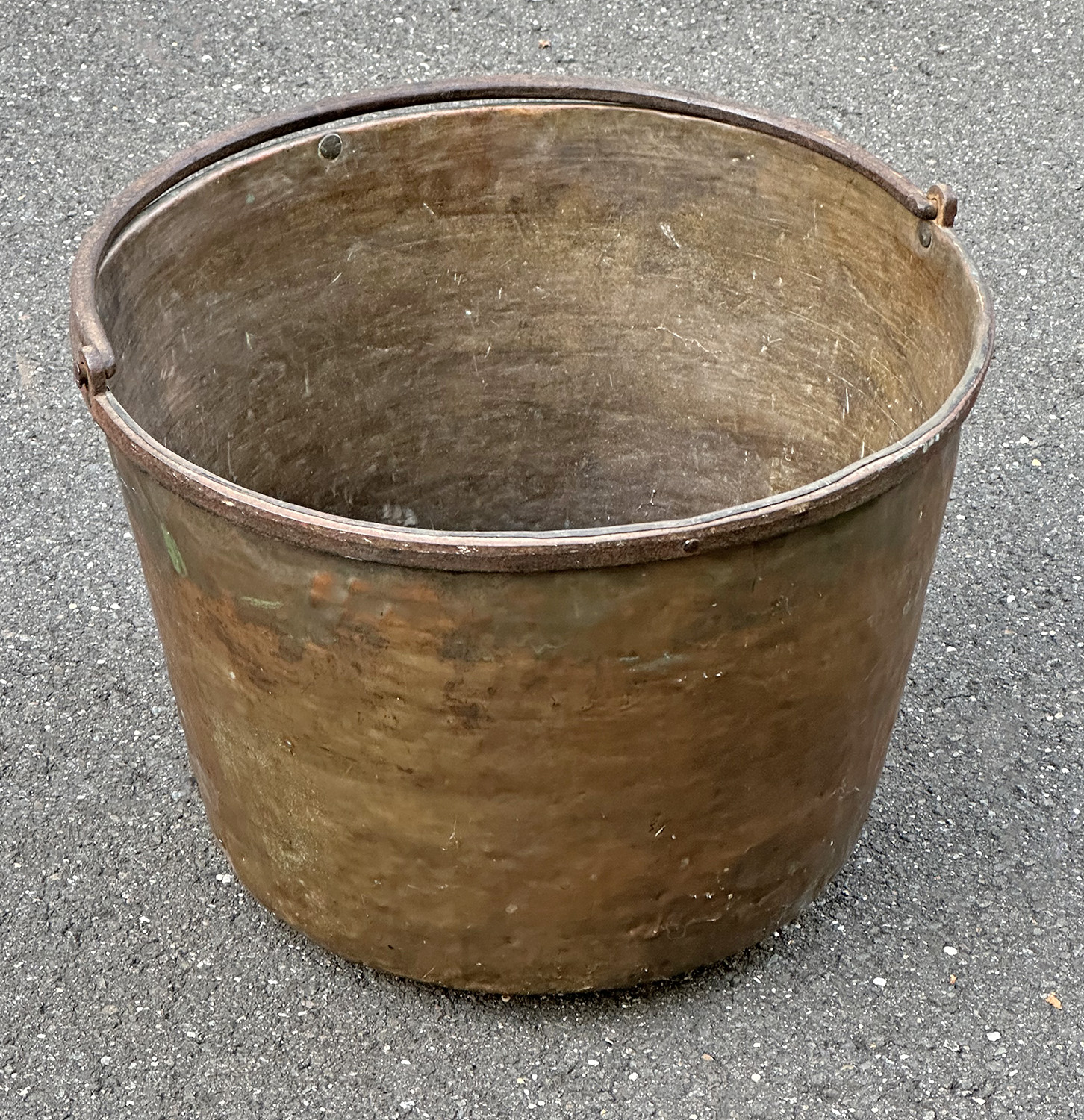 Large Vintage Hammered Copper Bucket / Planter With Wrought Handles ...