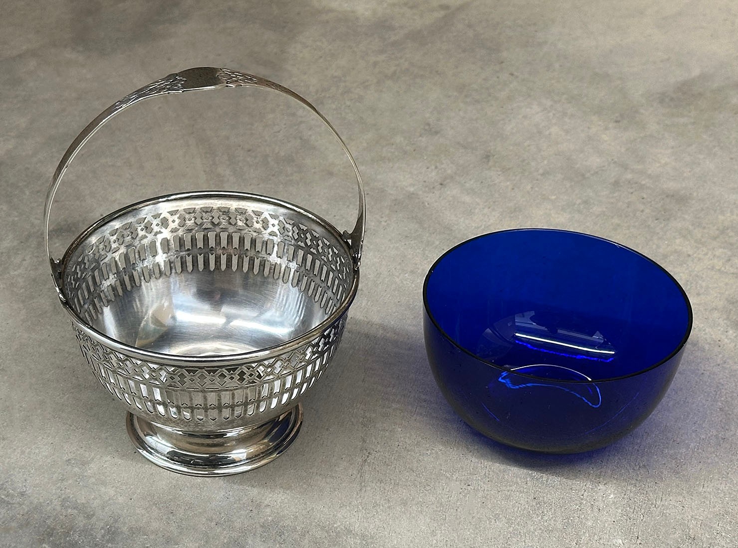 Antique Edwardian Sterling Silver And Cobalt Glass Nut/Candy Basket ...