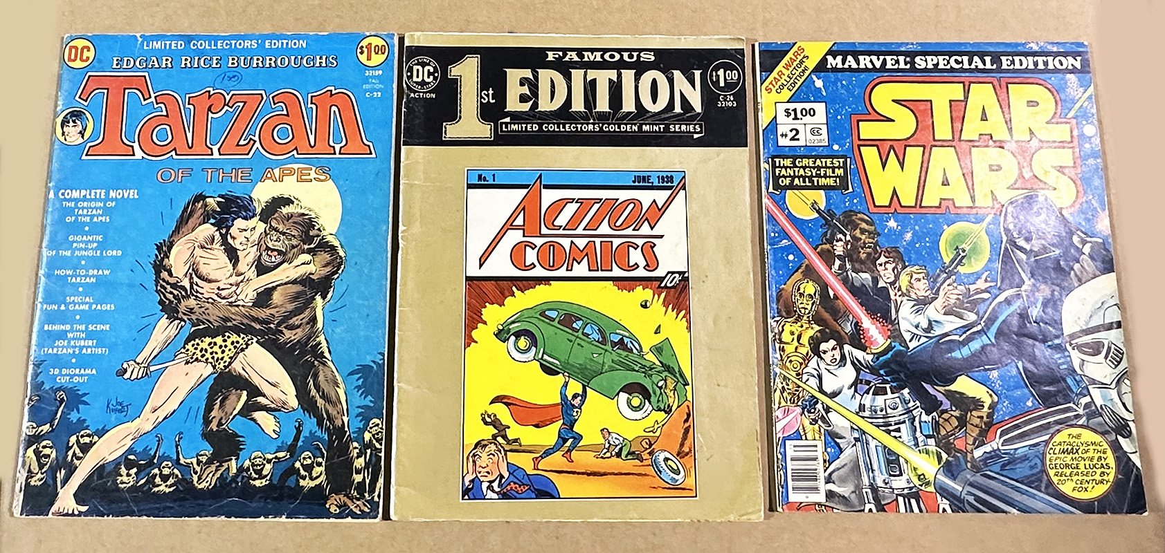 3 Different 1970's Giant Size Comics - Action Comics #1, Star Wars #2 ...