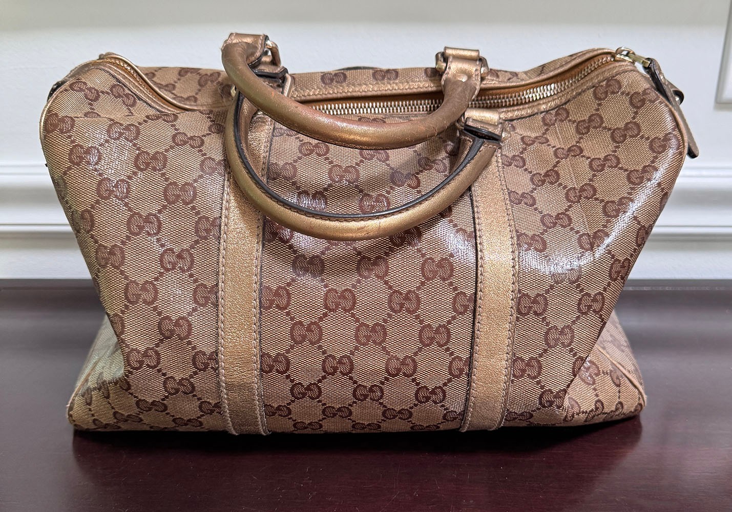 Gucci GG Plus Monogram Medium Joy Boston Gold Bag ($820) #20128 ...