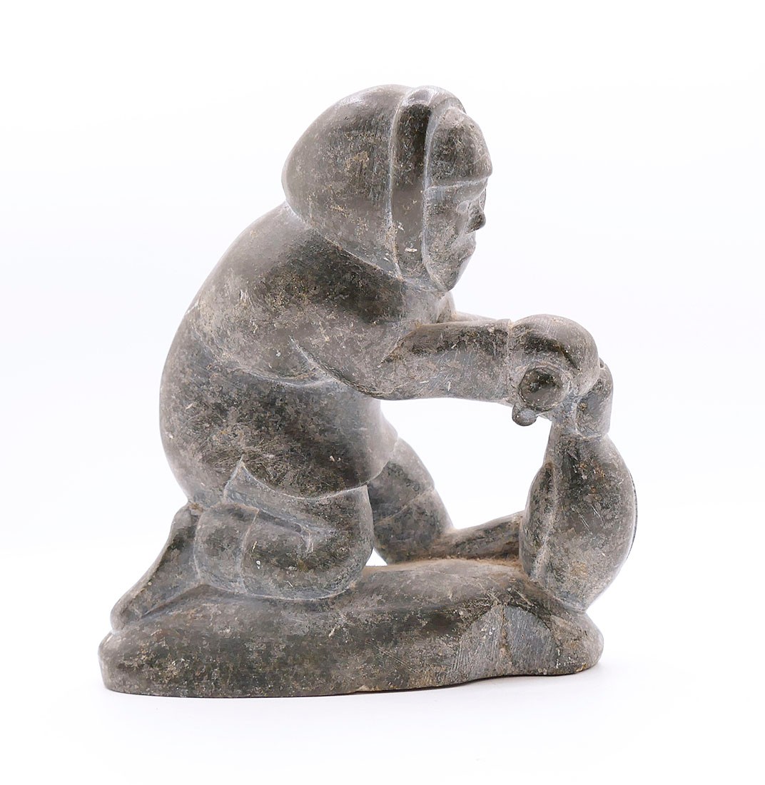Silas Kalluk Baker Lake Inuit Carved Basalt Fisherman Sculpture ...