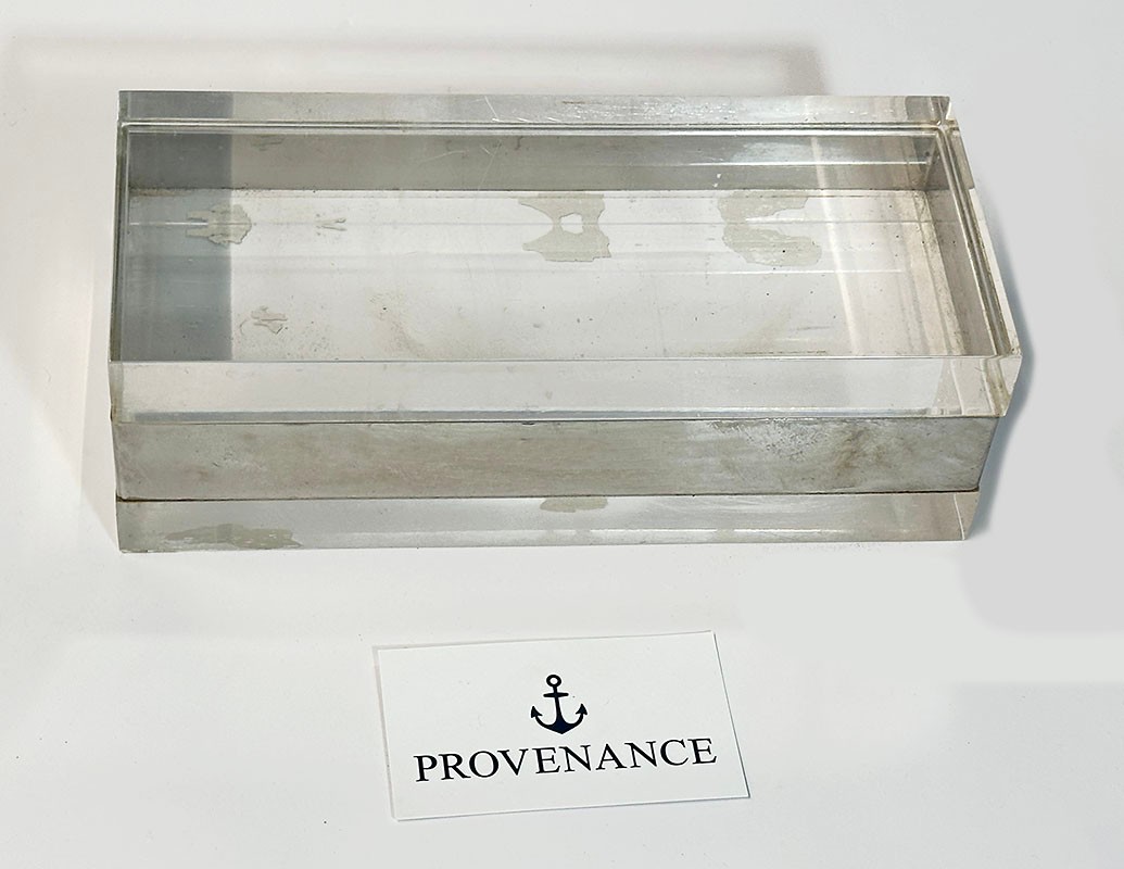 Vintage Modern 1970's Lucite And Silver Banded Tabletop Storage Box ...