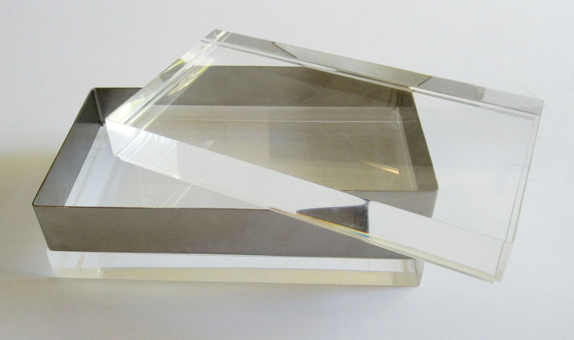Vintage Modern 1970's Lucite And Silver Banded Tabletop Storage Box ...