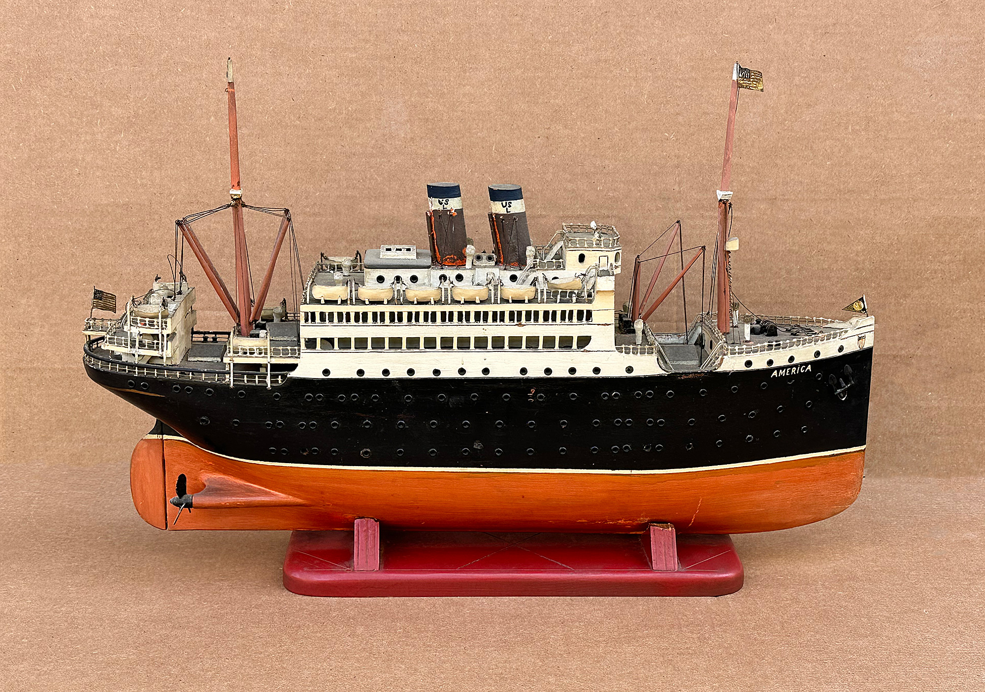 Vintage Hand Made Folk Art Steam Ship Model - SS America #17828 ...