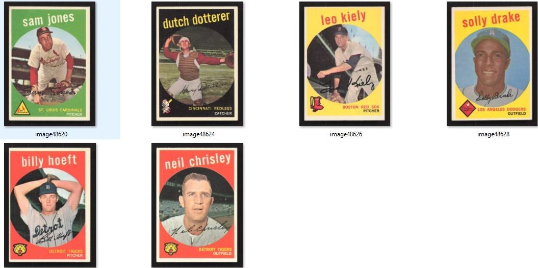 1959 TOPPS SAM JONES, SOLLY DRAKE, DUTCH DOTTERER, LEO KIELY, BILLY HOEFT, NEL CHRISLEY W/ 3 ...