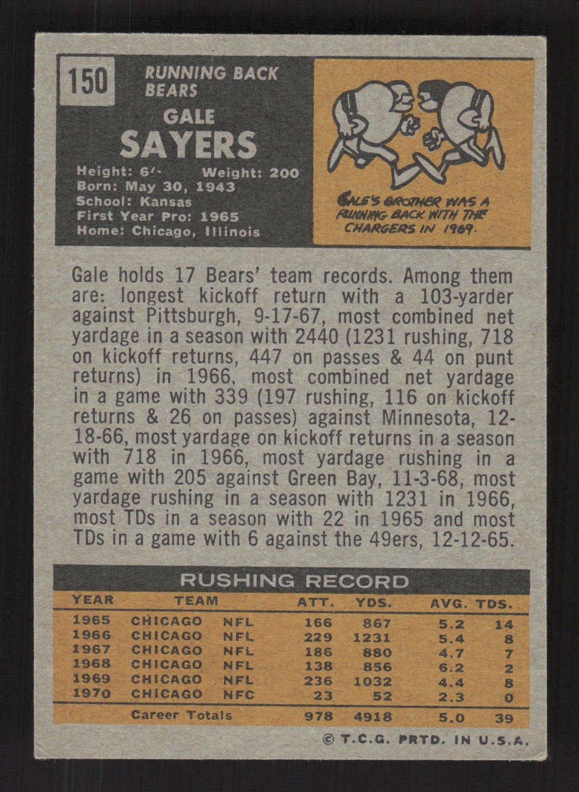 1971 TOPPS GALE SAYERS #41431 | Auctionninja.com