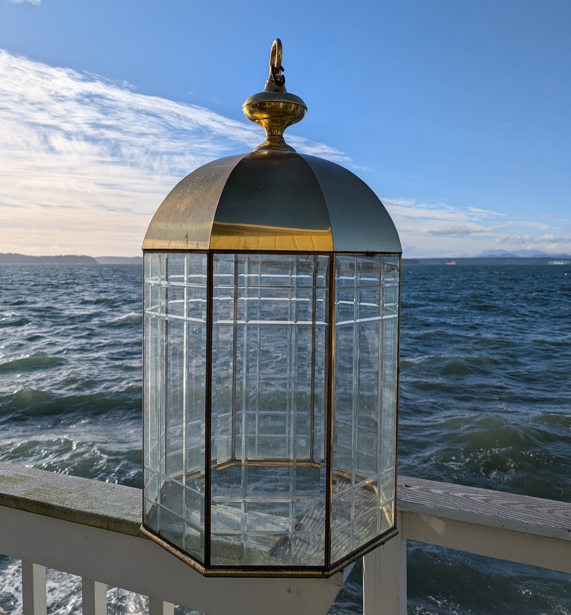 Large Beveled Brass And Glass Octagonal Foyer Hanging Light #2849 ...