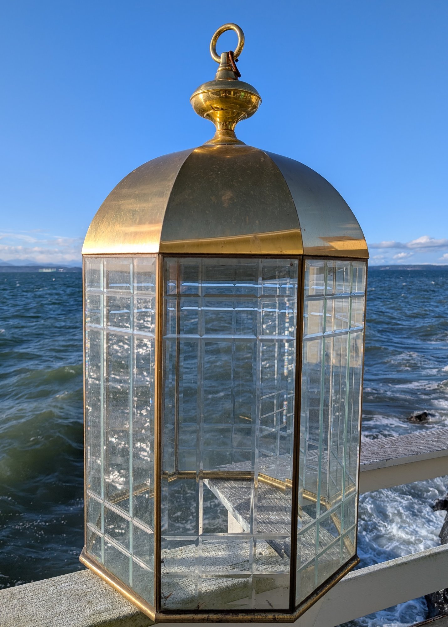 Large Beveled Brass And Glass Octagonal Foyer Hanging Light #2849 ...
