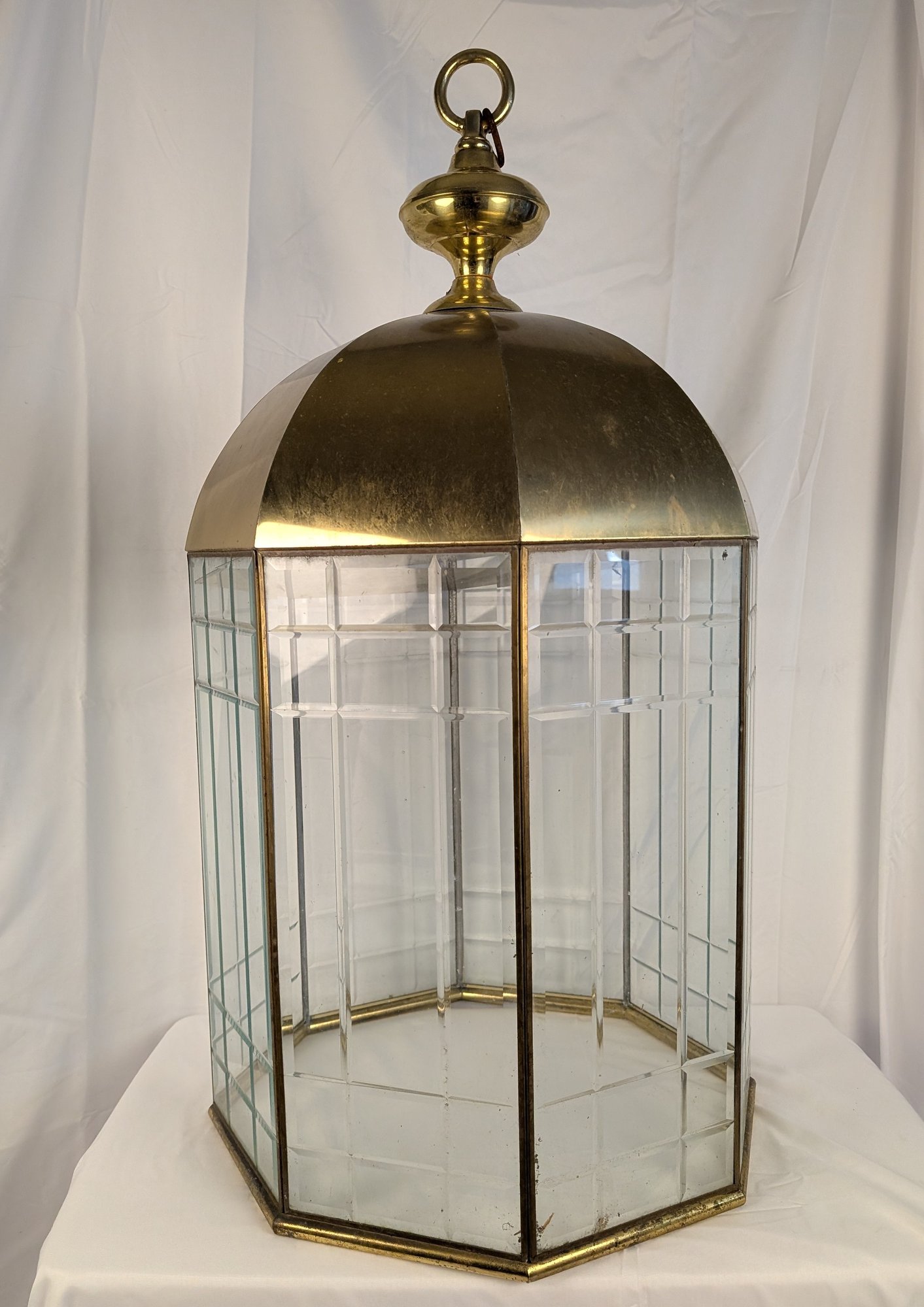 Large Beveled Brass And Glass Octagonal Foyer Hanging Light #2849 ...