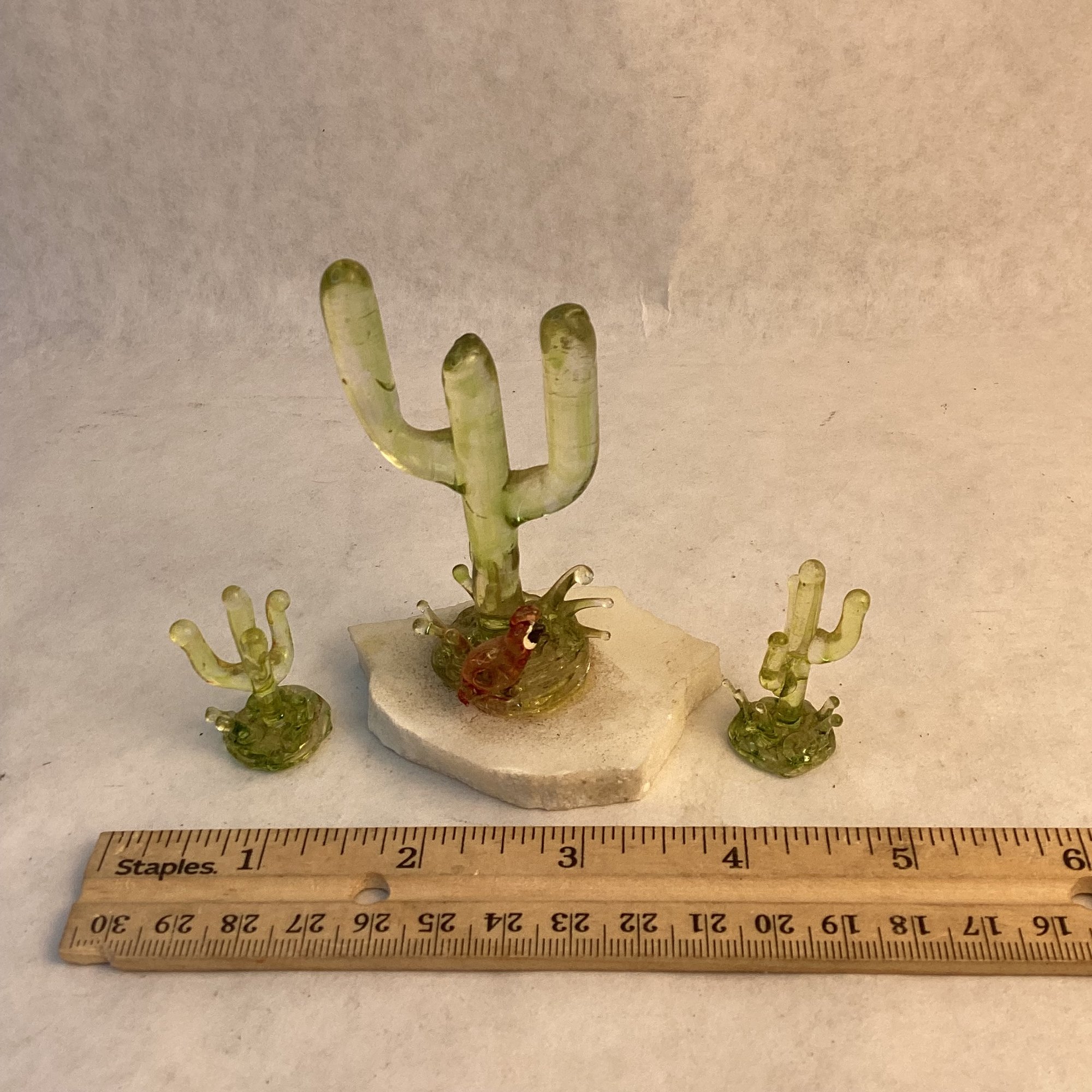 Vintage Glass Cactus Figure On Rock Slab Plus 2 More Glass Cacti #4842 ...