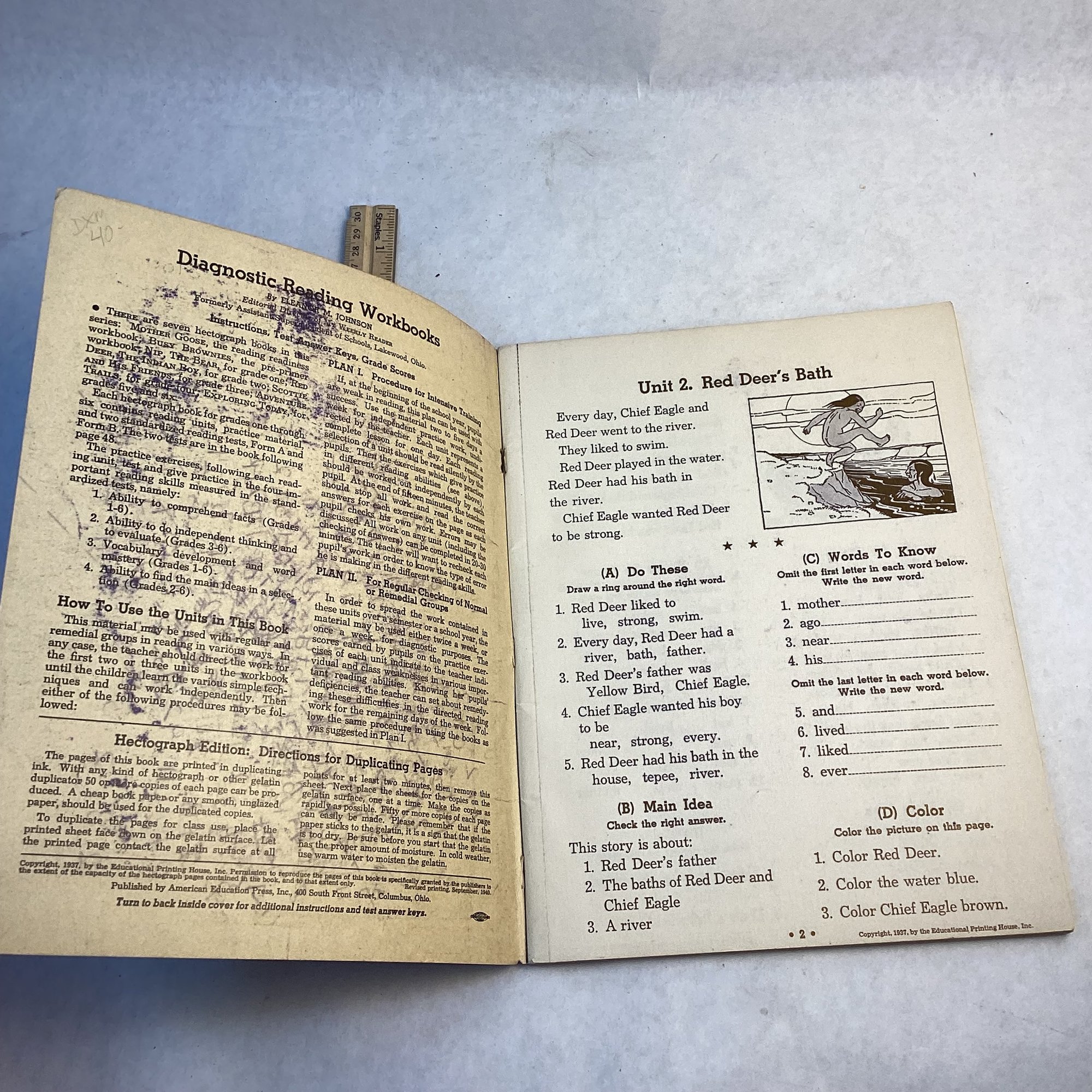 1930s Teachers Book For Mimeograph Machines, RED DEER THE INDIAN BOYA ...