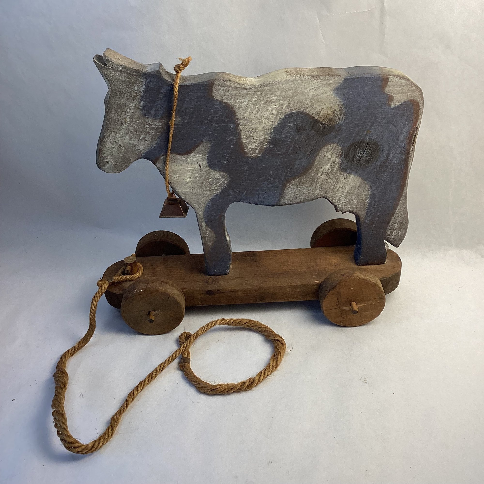 Vintage, Large, Hand Crafted Wooden Cow Pull Toy #6024 | Auctionninja.com