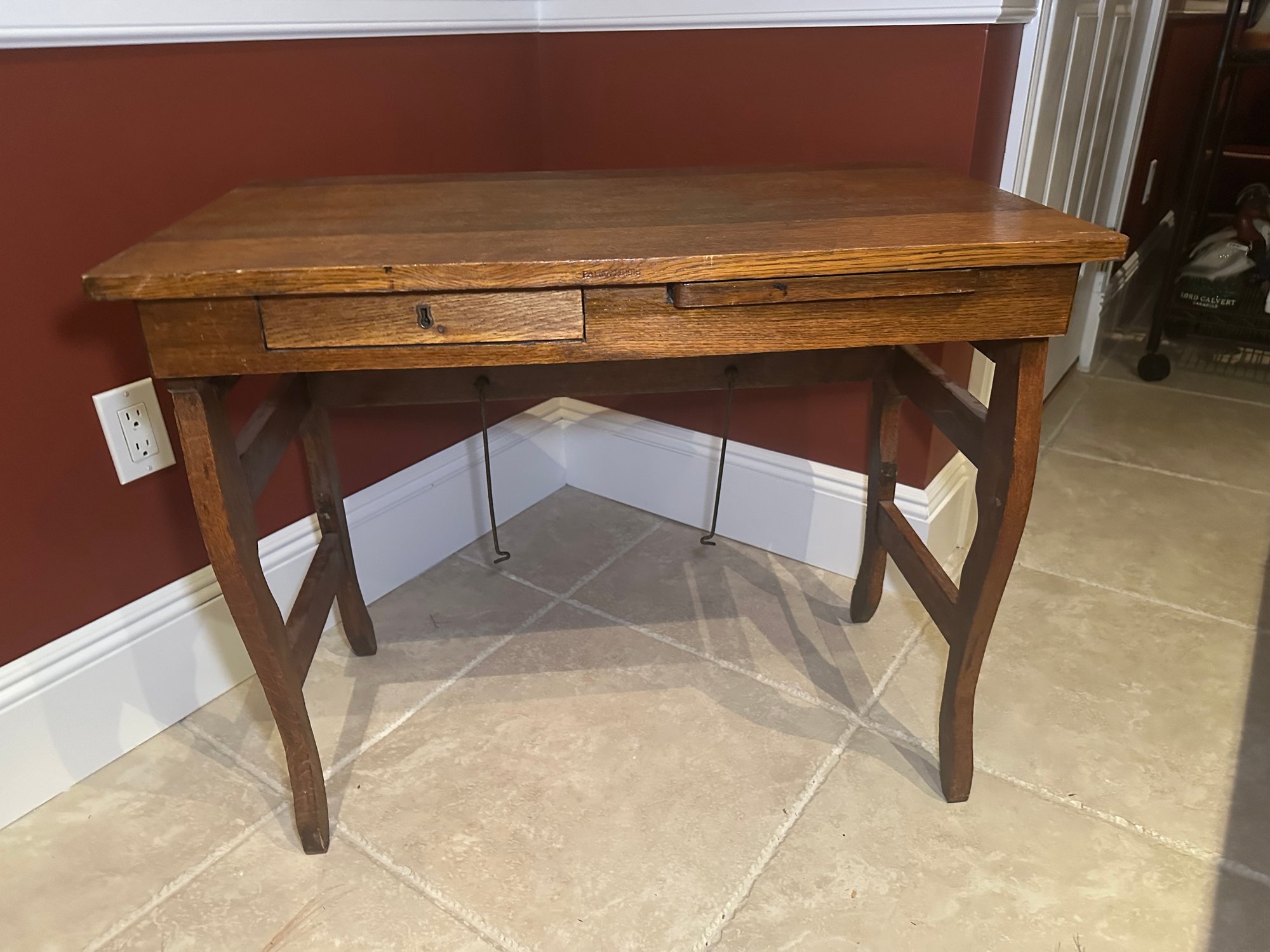 Antique Oak Folding Field Officers Campaign Desk Phone Desk One Drawer ...