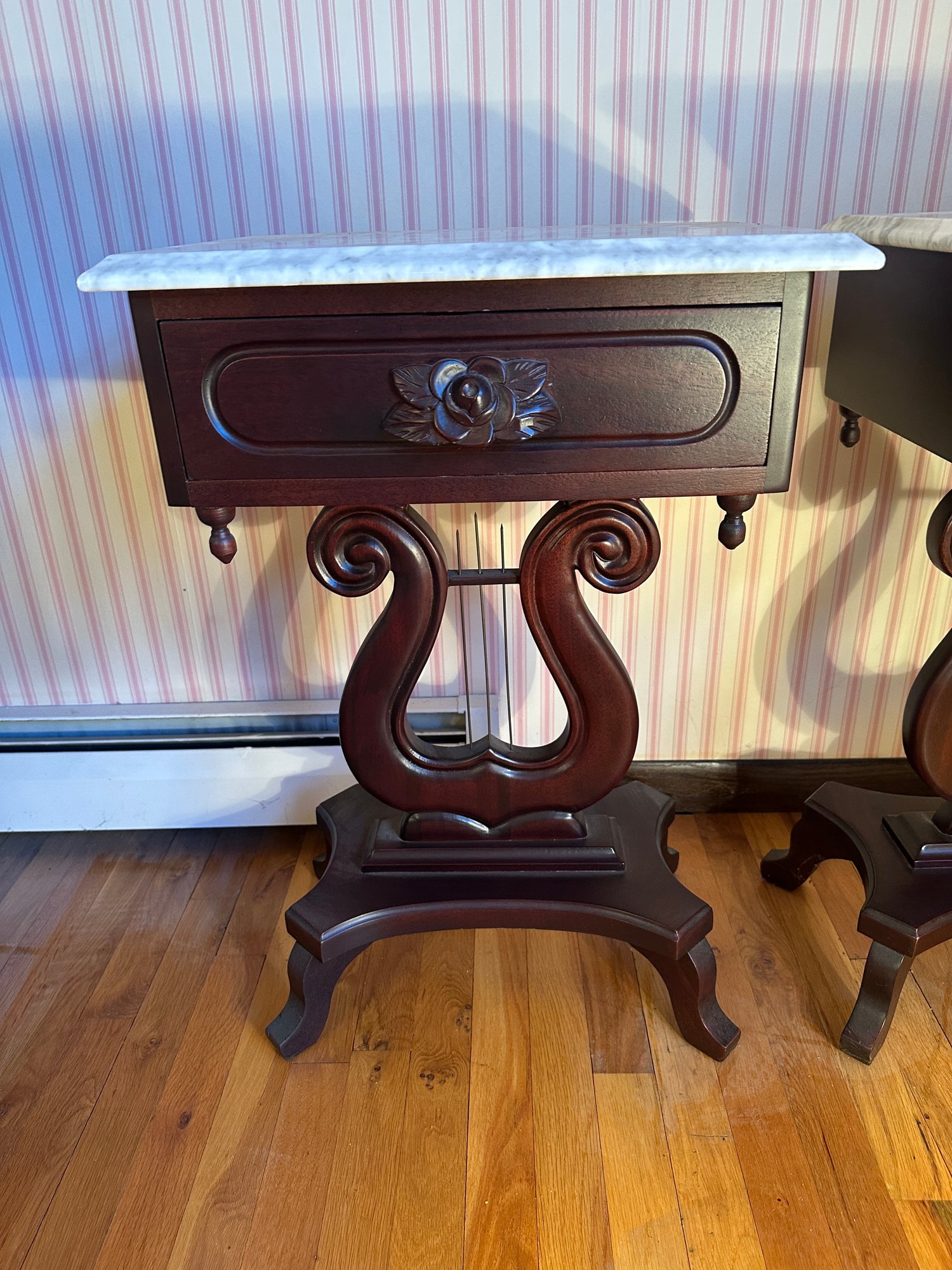 Pair Of Kimball Furniture Walnut With Italian Marble Top Nightstands ...